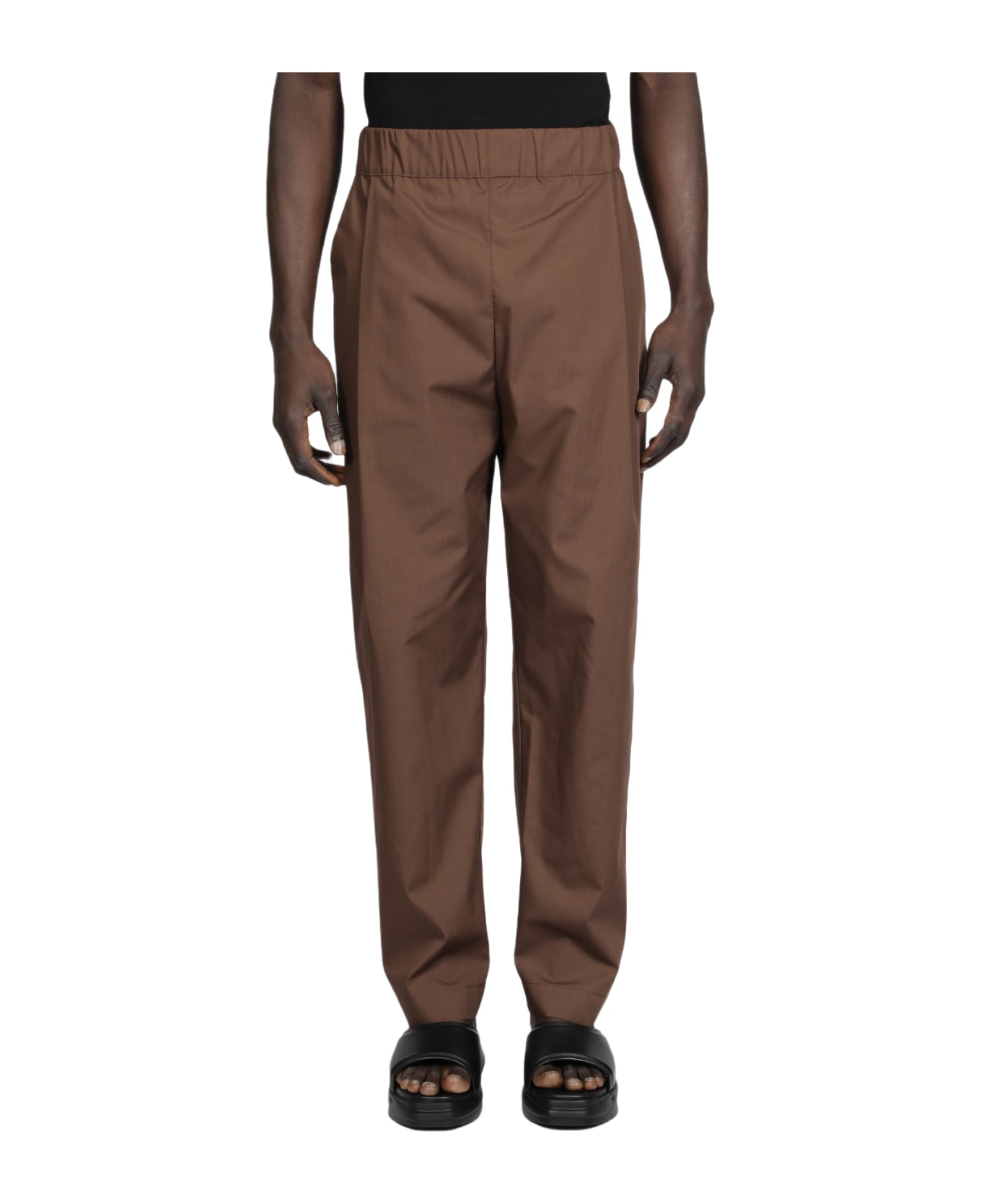 Laneus Baggy Unito Brown poplin cotton trousers with front pleat ...