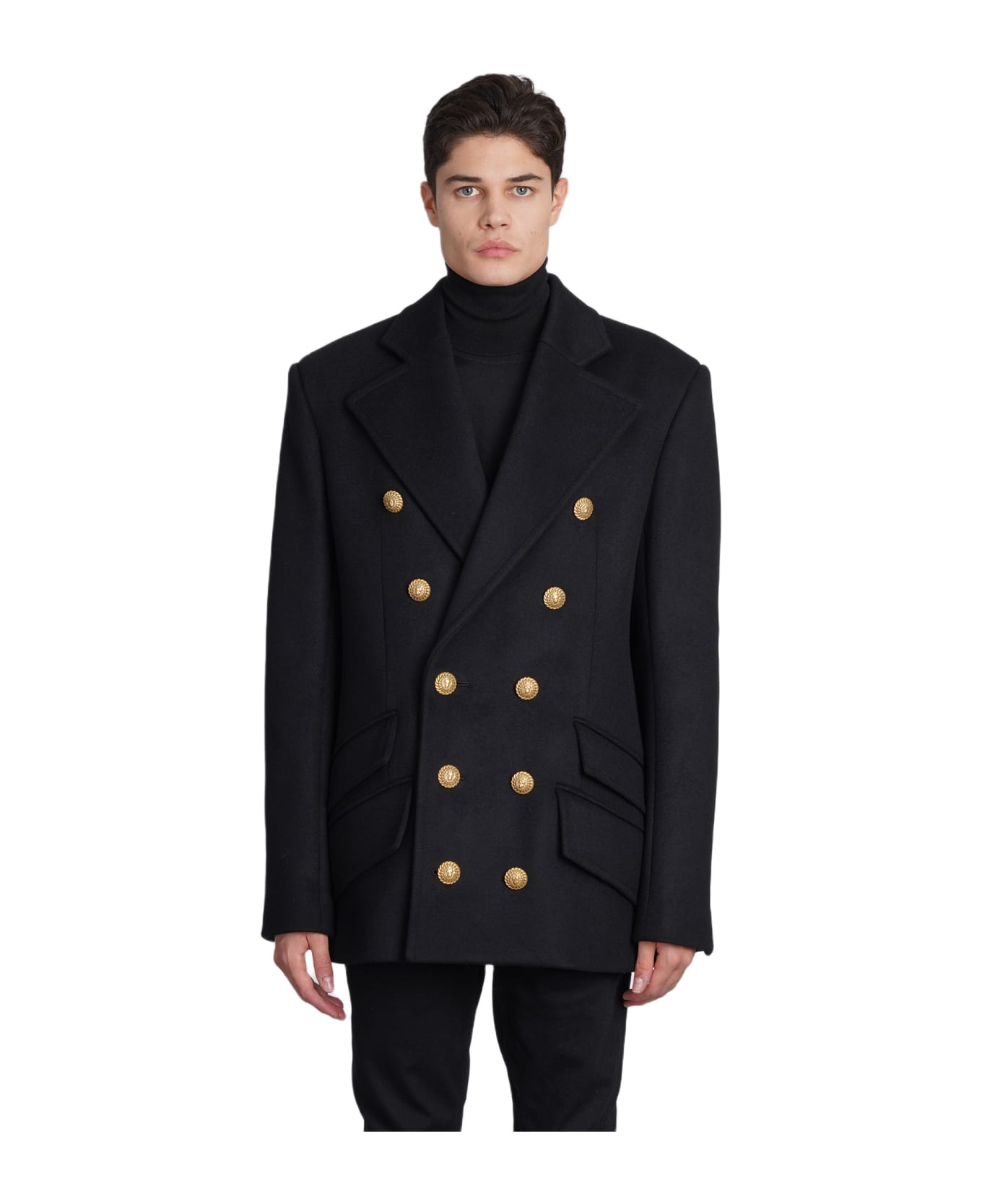 Balmain Coat In Black Wool | italist