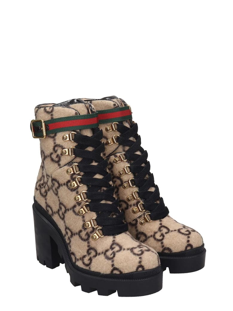 Gucci High Heels Ankle Boots In Beige Wool | italist