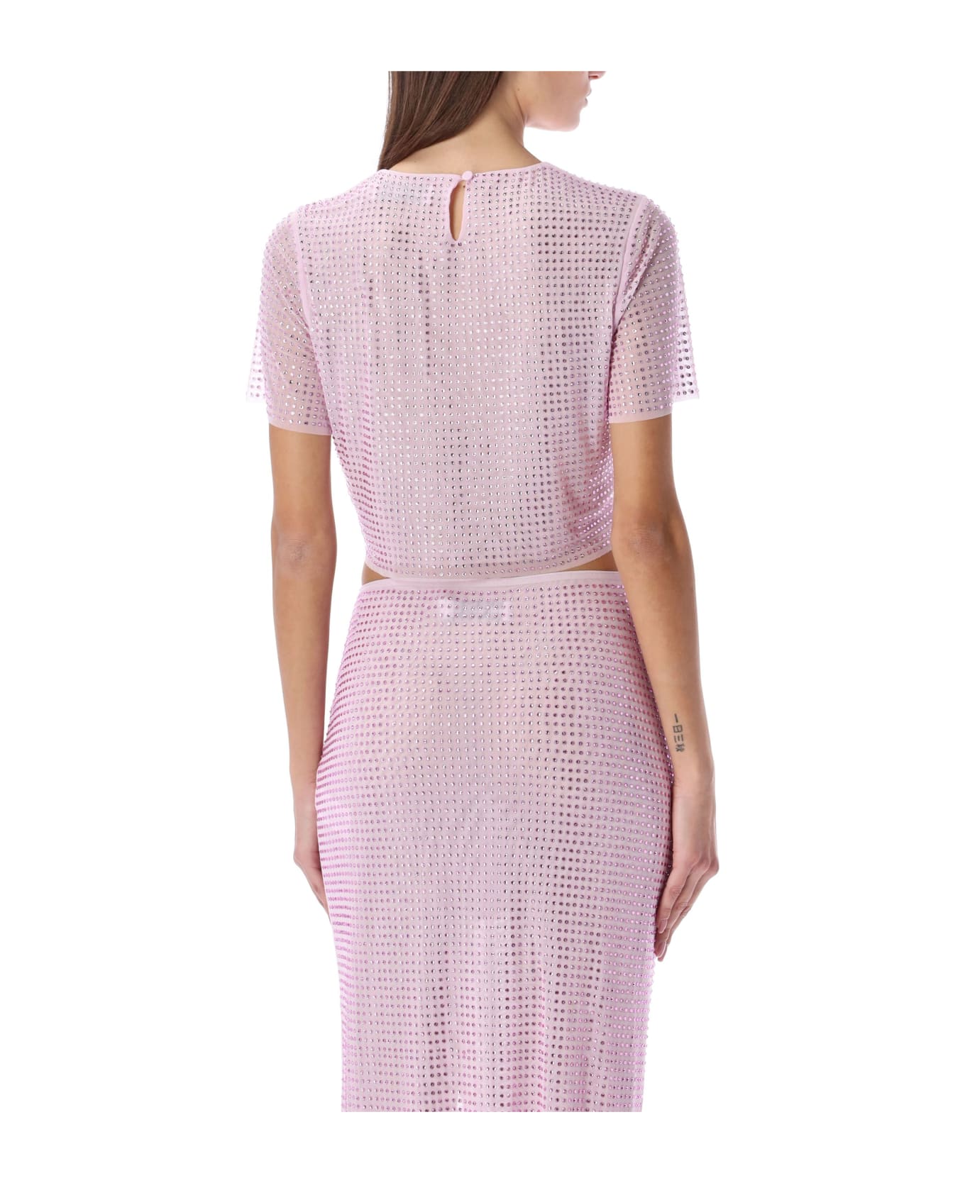 self-portrait Rhinestone Mesh Crop Top | italist