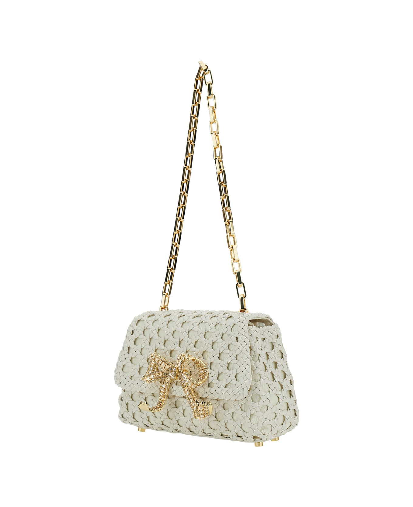 self-portrait Cream Shoulder Bag With Bow Detail And Crystals In Woven ...