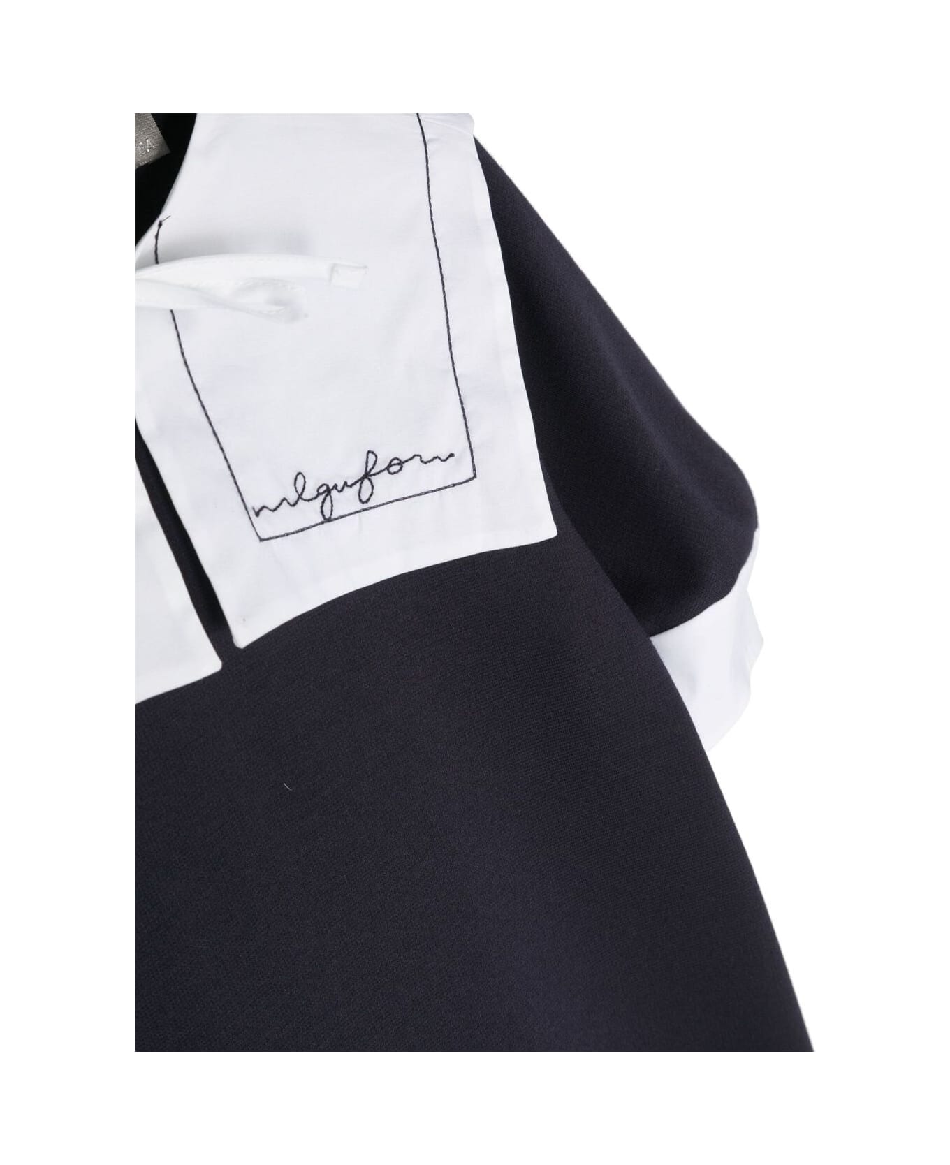 Il Gufo Black And White Short-sleeve Bib Collar Dress In Viscose Girl ...