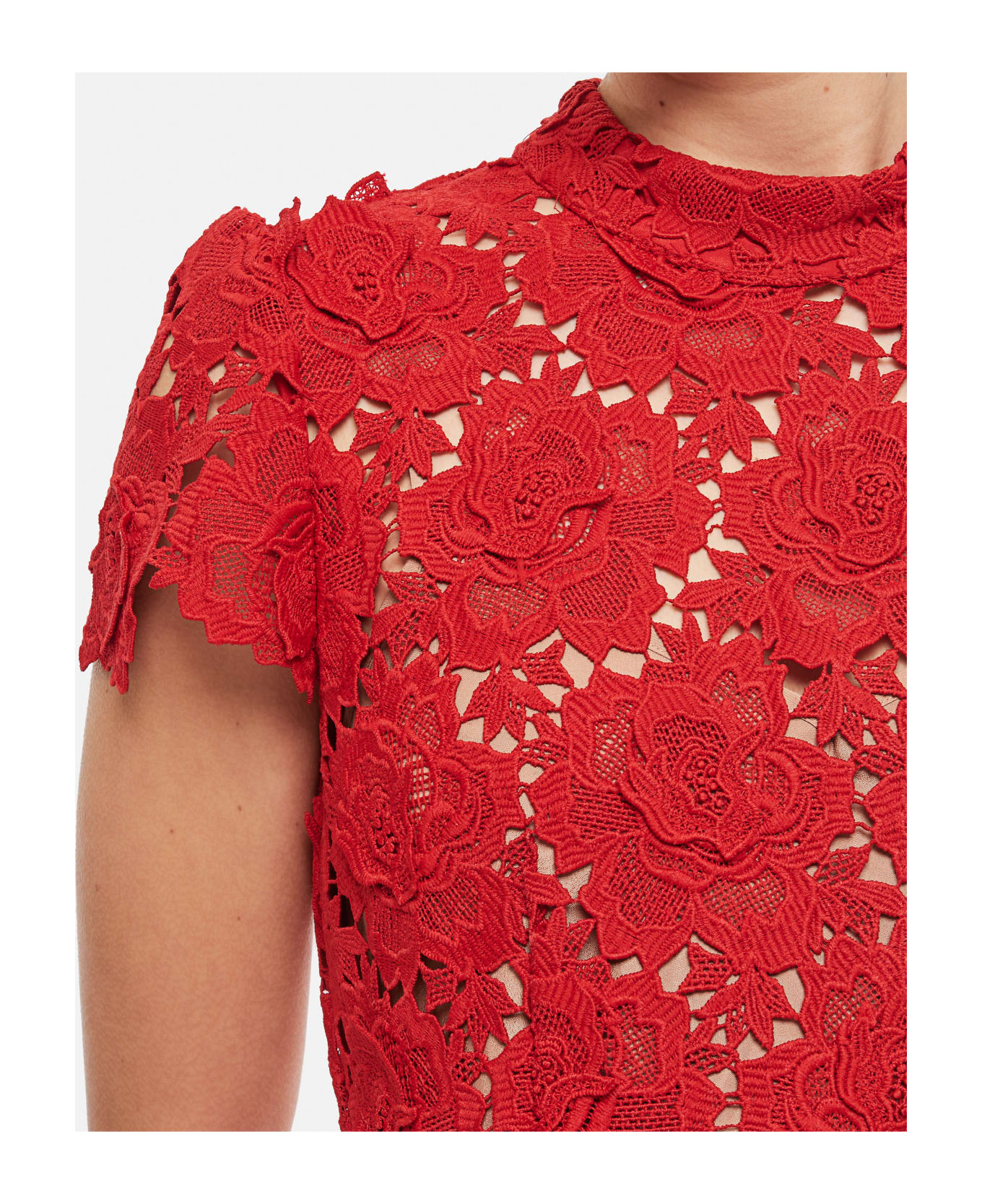 self-portrait Red Flower Lace Midi Dress | italist