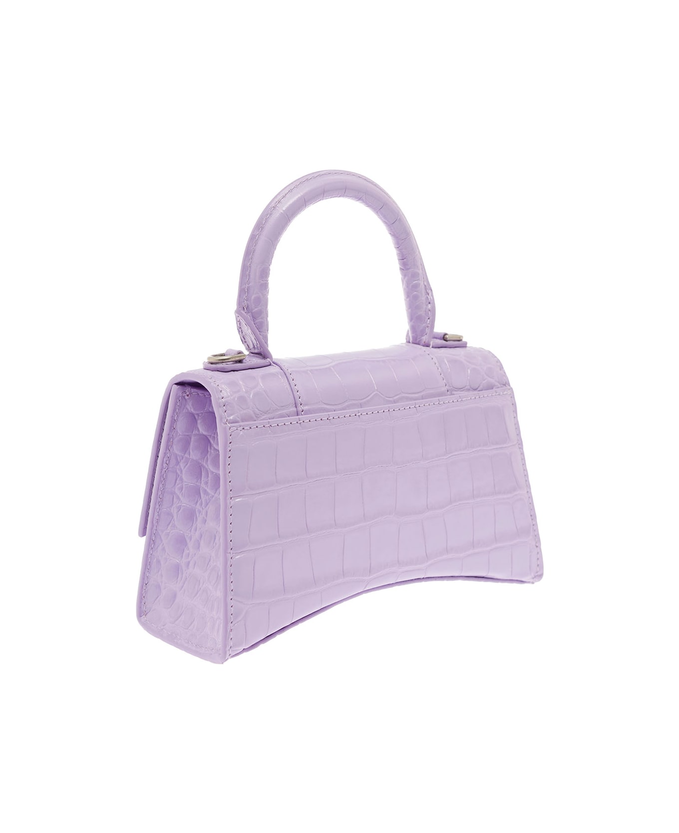 Balenciaga Hourglass Xs Lilac Crocodile Printed Leather Handbag Woman ...