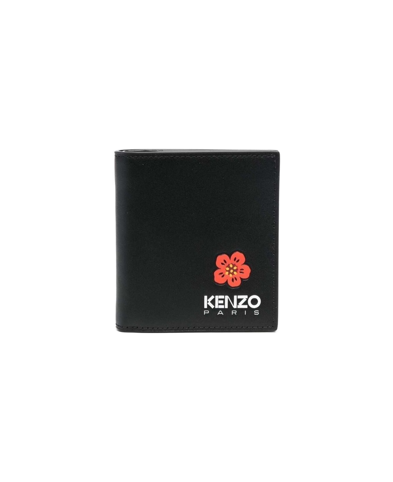 Kenzo Black Bi-fold Wallet With Boke Flower Logo In Leather Man | italist, ALWAYS LIKE A SALE