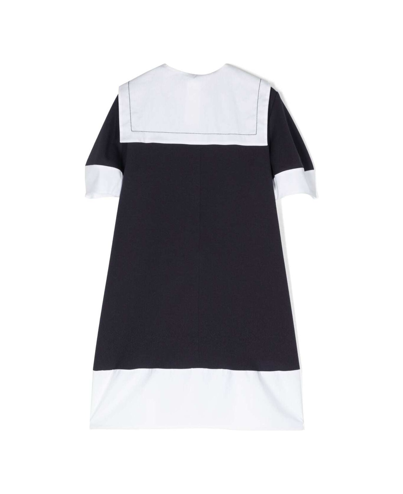 Il Gufo Black And White Short-sleeve Bib Collar Dress In Viscose Girl ...