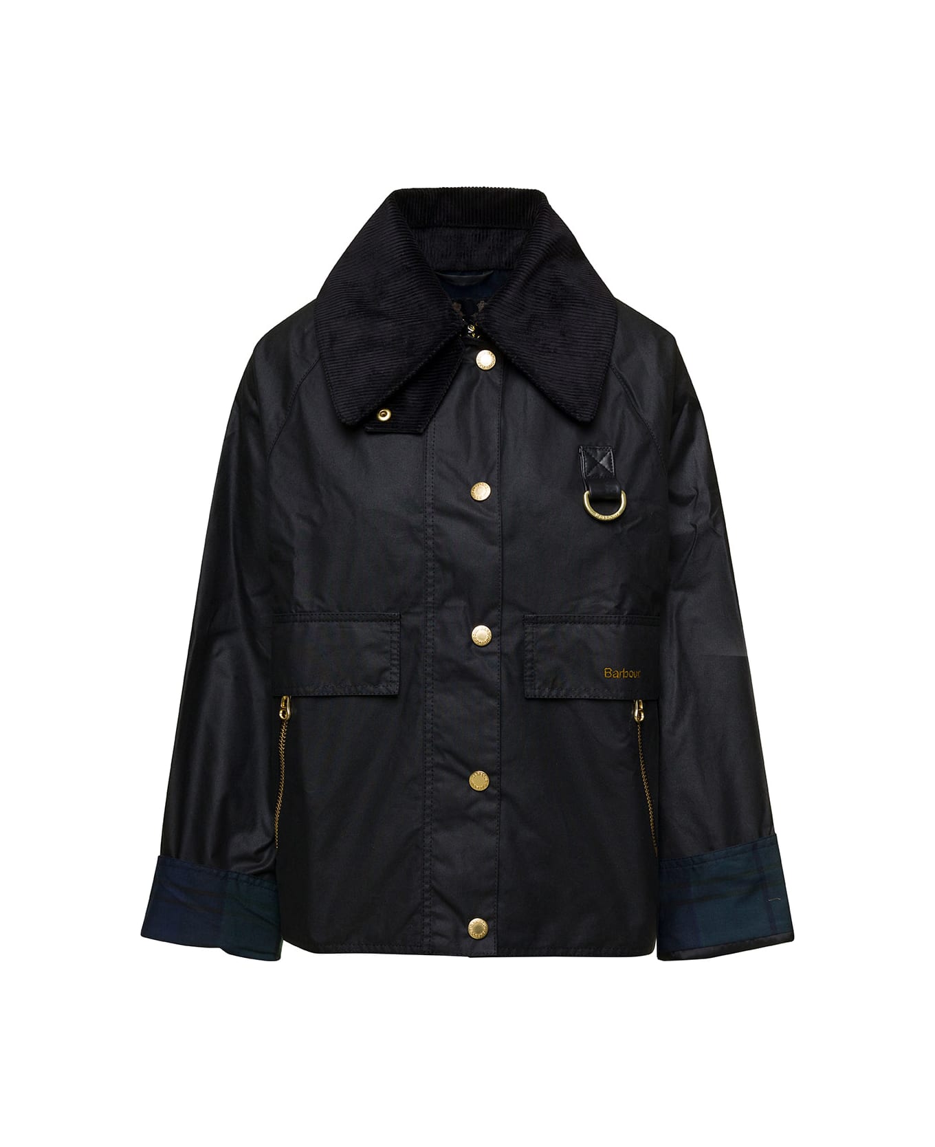 Barbour Black Short Jacket With Oversized Collar And Logo Embroidery In ...
