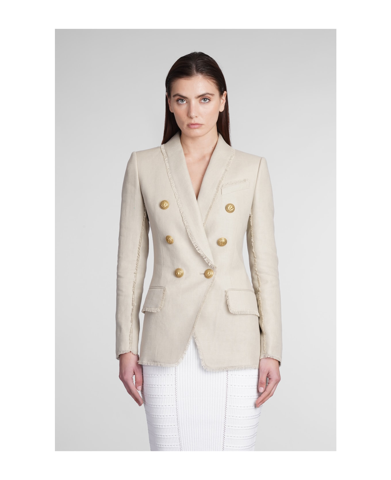 Balmain Classic Jacket In Beige Linen | italist
