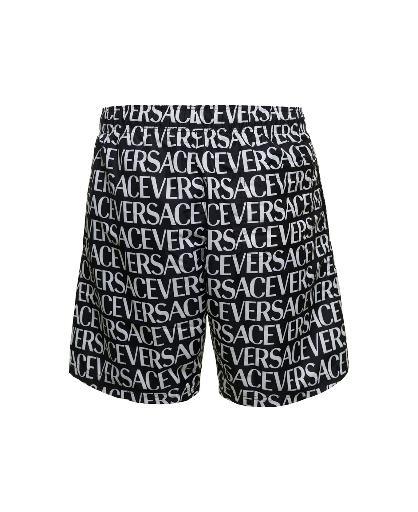 Versace Black Swim Trunks With All-over Contrasting Logo Print In Nylon ...