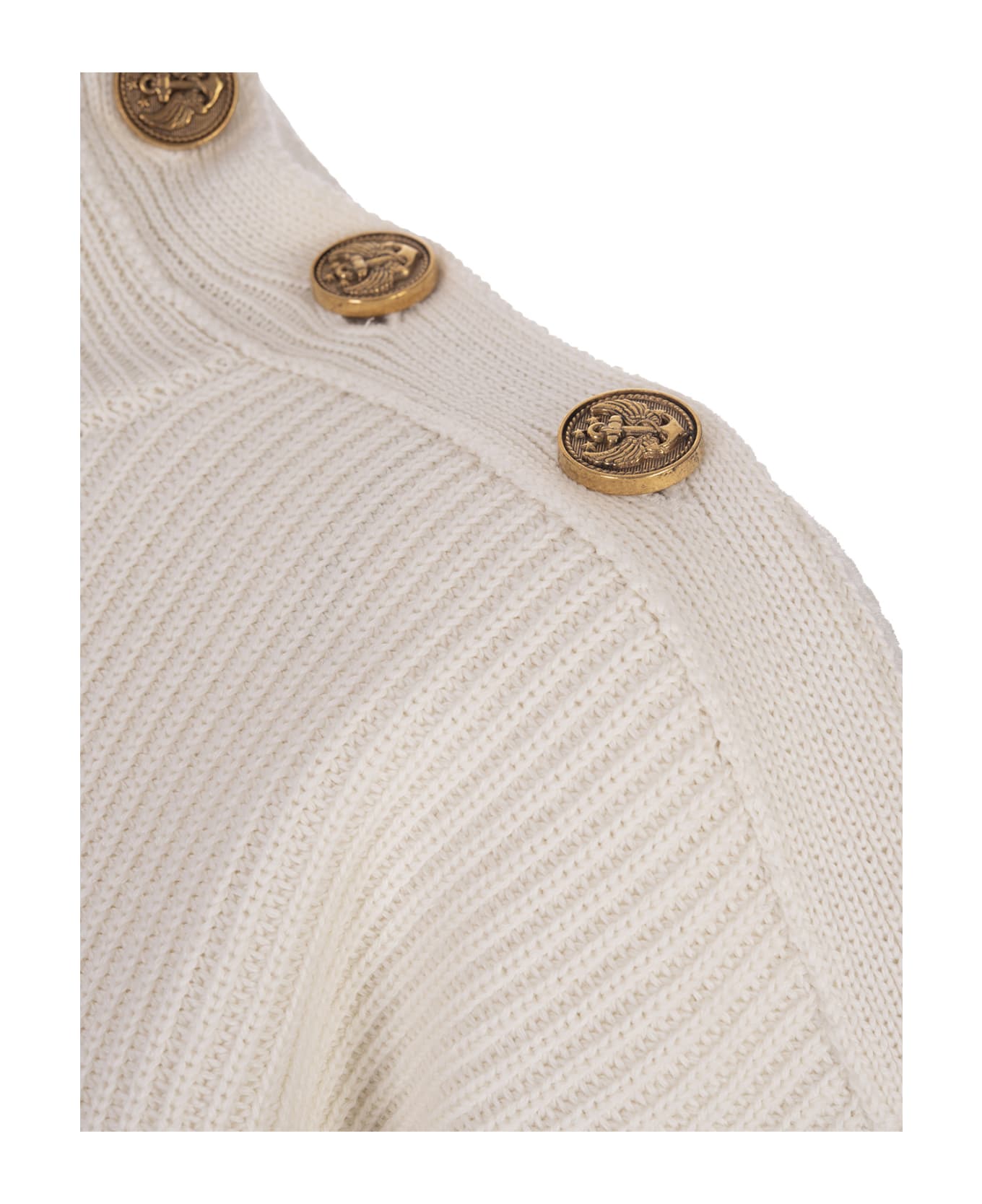 RED Valentino White Sweater With Buttons And Tulle Point D'esprit ...