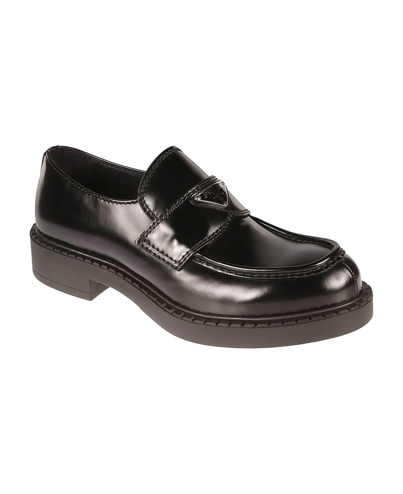 Prada Metal Logo Plaque Applique Loafers | italist