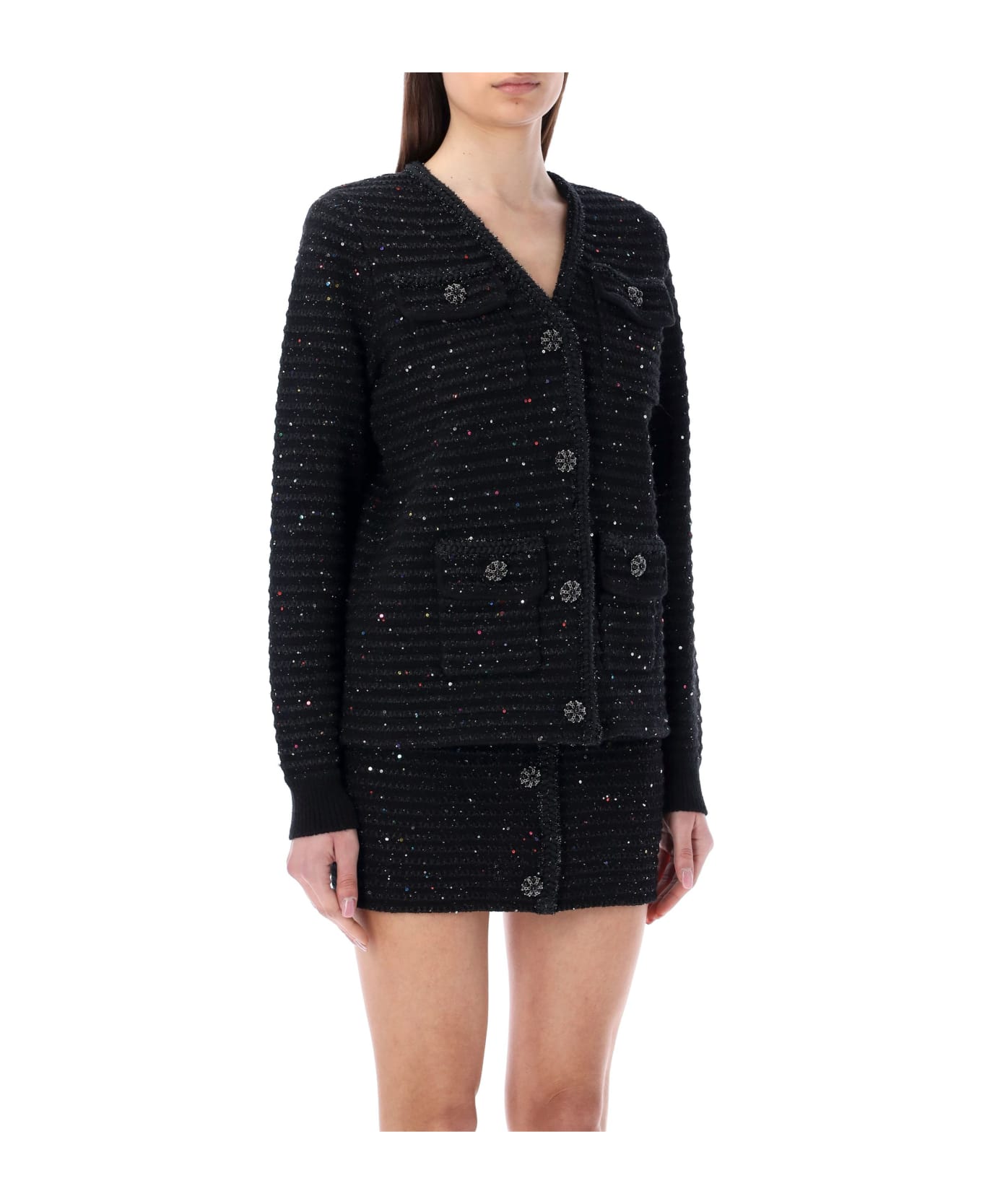 self-portrait Sequin Knit Cardigan | italist