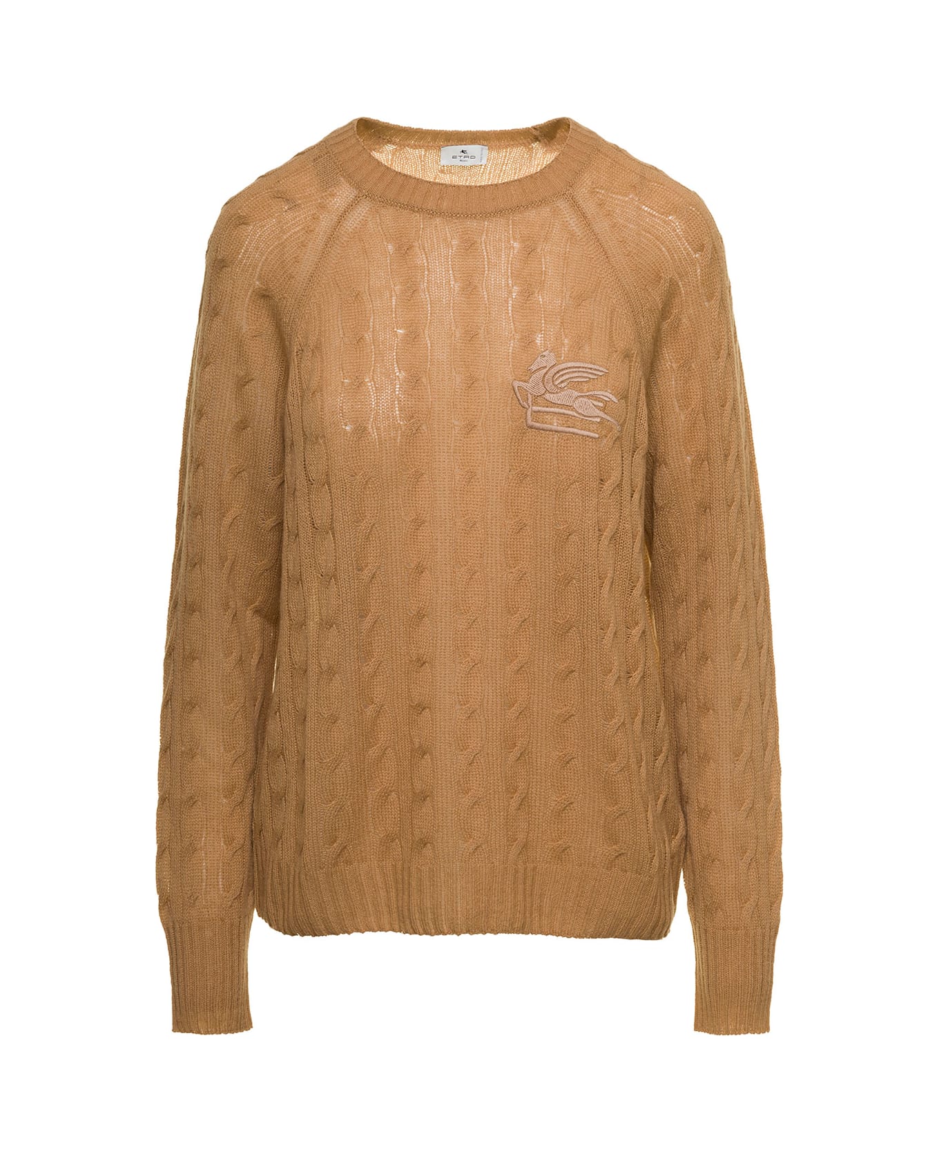 Etro Beige Braided Pullover With Embroidered Logo On The Chest In ...