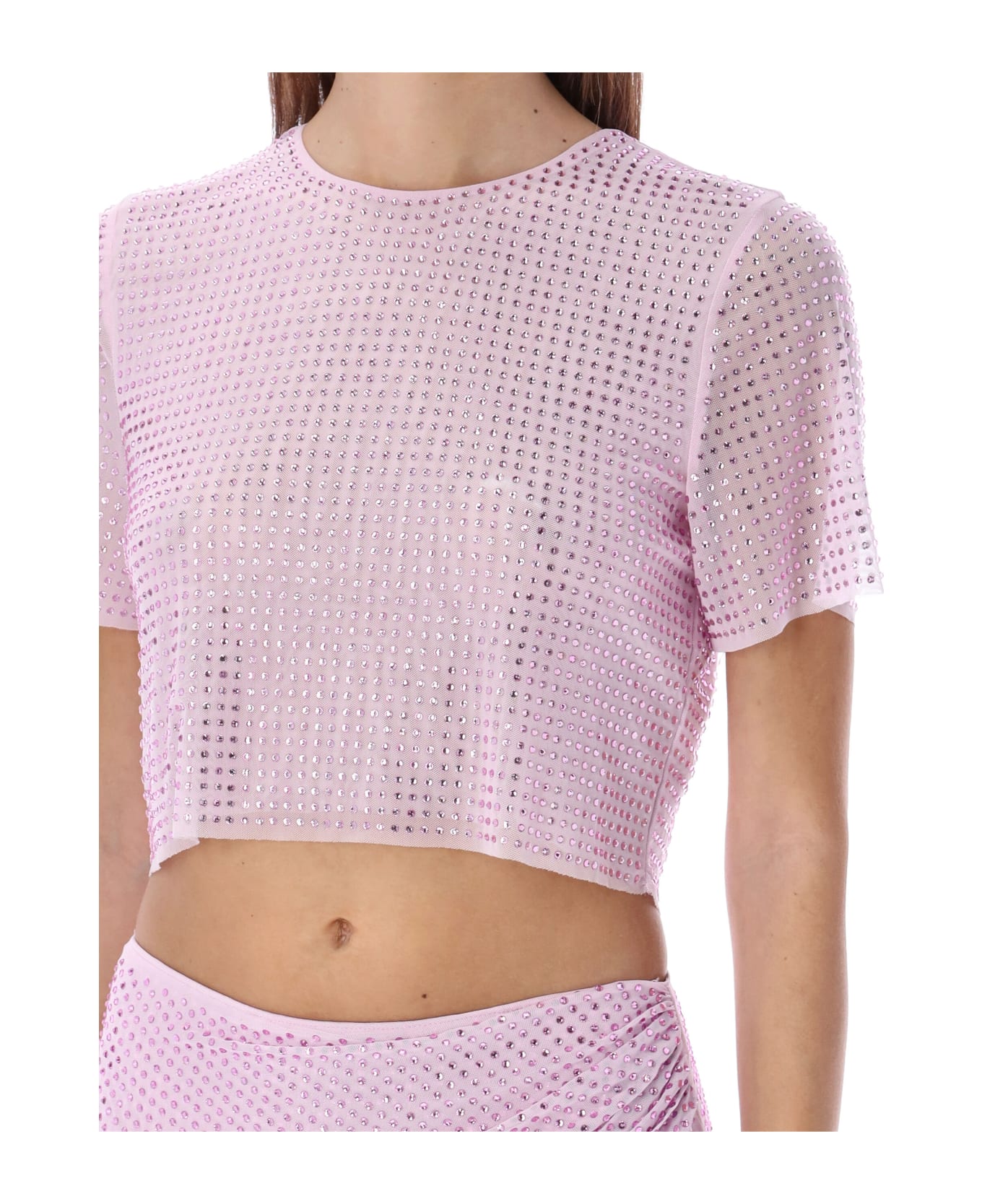self-portrait Rhinestone Mesh Crop Top | italist