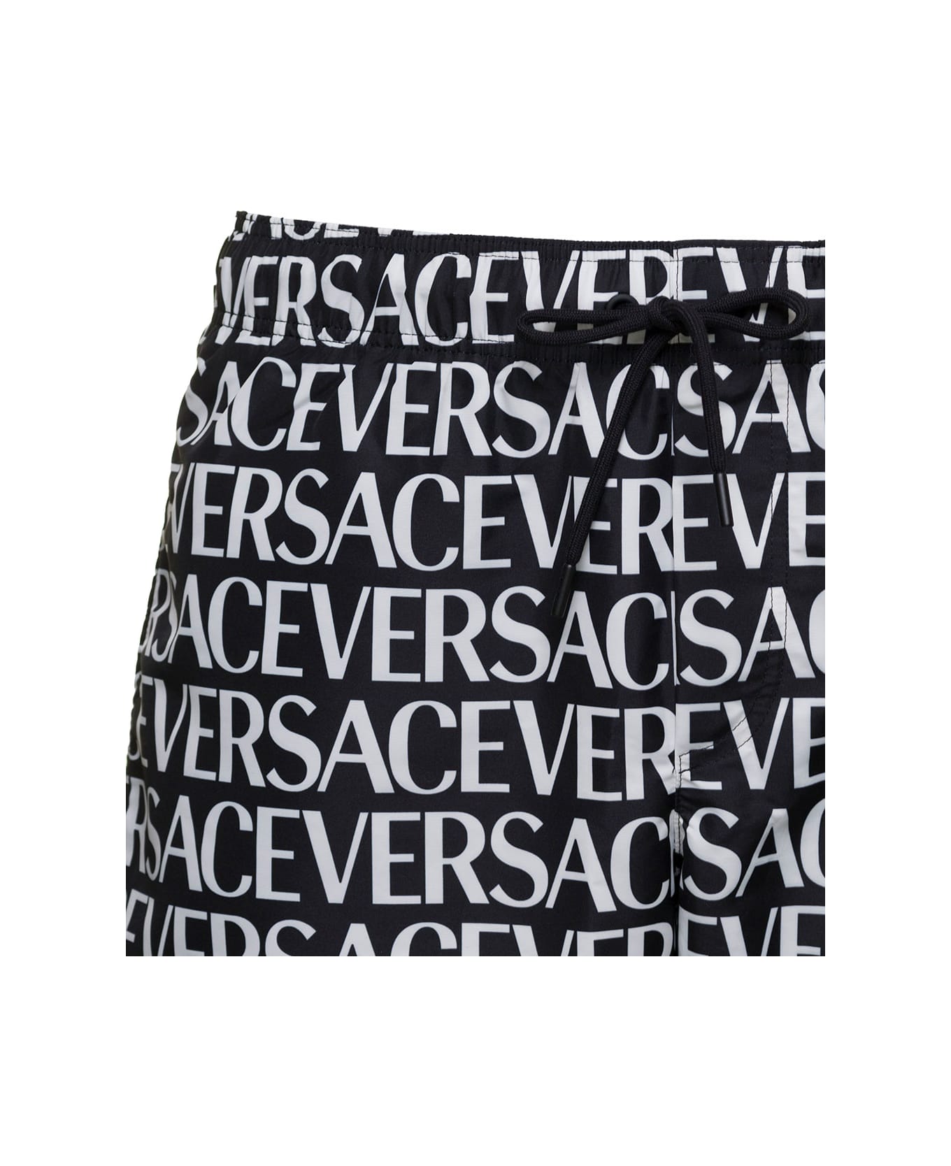 Versace Black Swim Trunks With All-over Contrasting Logo Print In Nylon ...