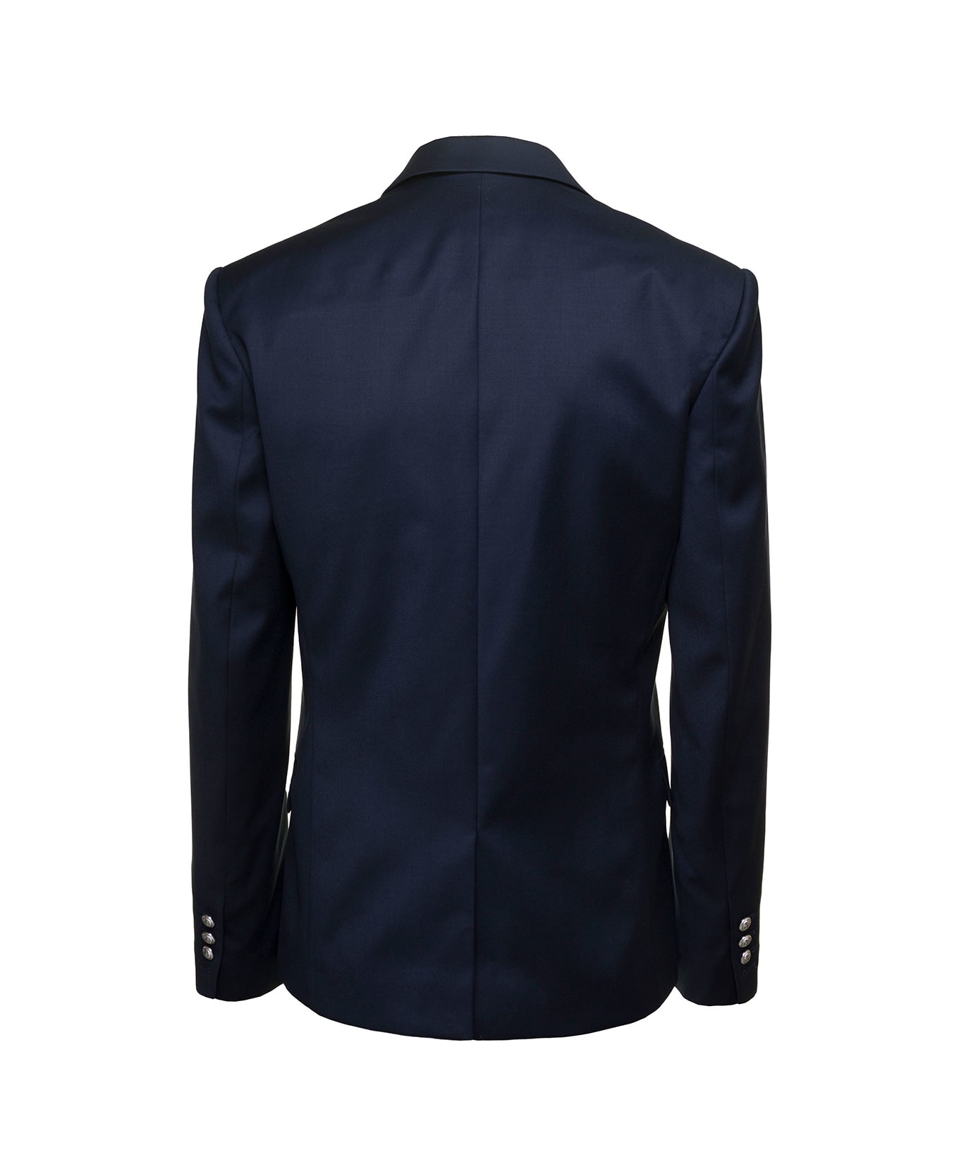 Balmain Blue Single-breasted Open Jacket With Branded Buttons In Wool ...