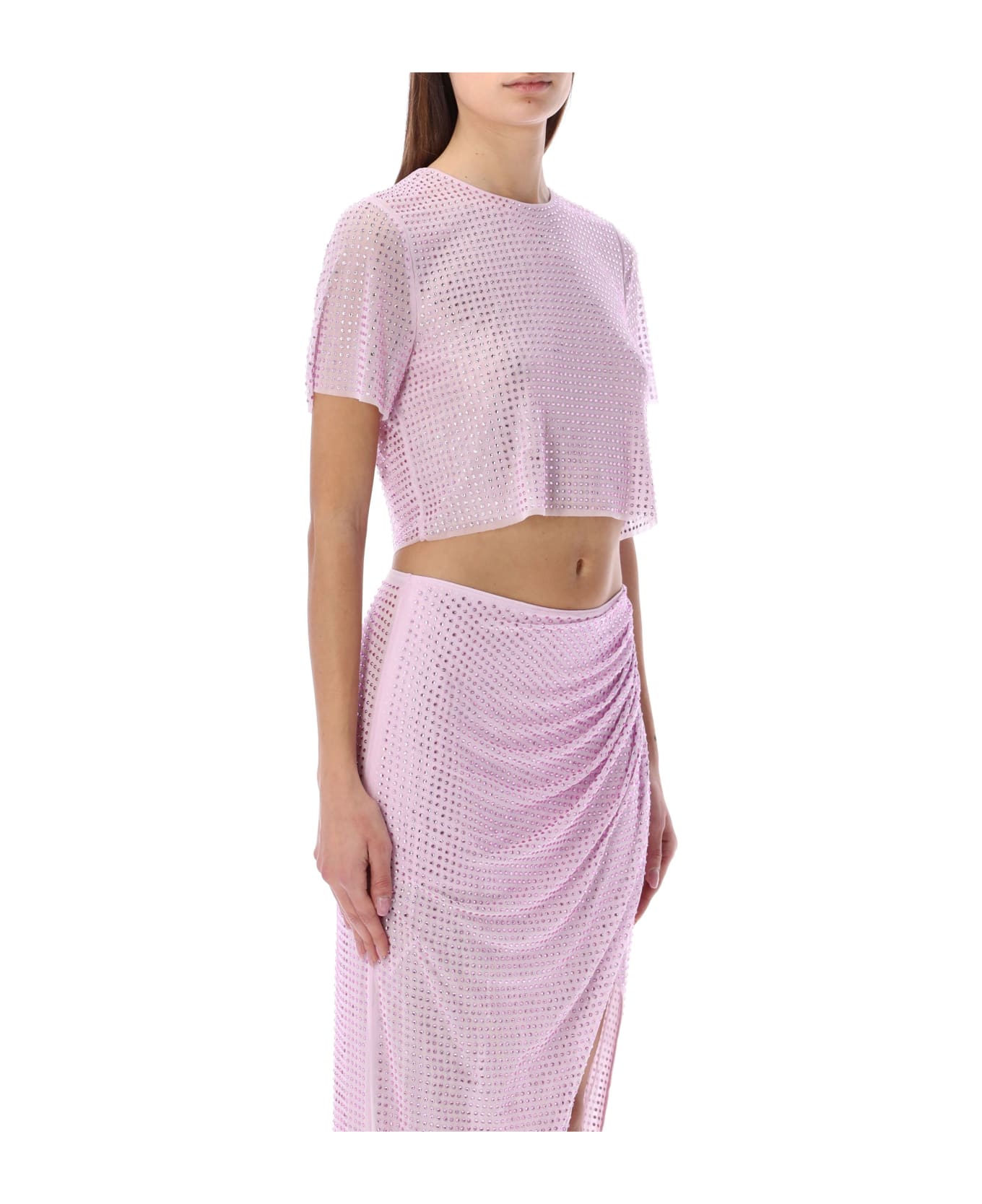 self-portrait Rhinestone Mesh Crop Top | italist