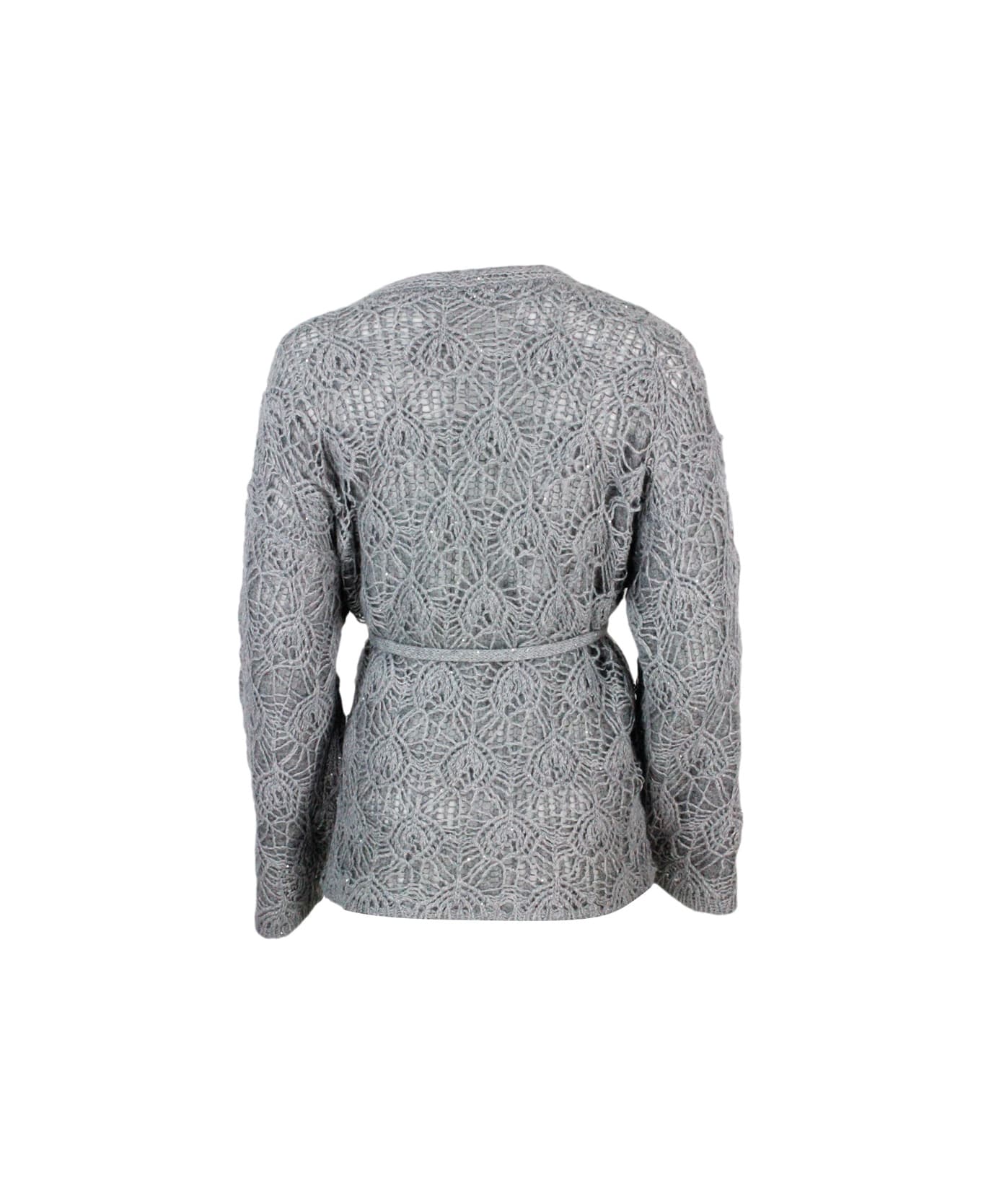 Fabiana Filippi Cardigan Sweater With Long Sleeve Belt In Mohair With ...