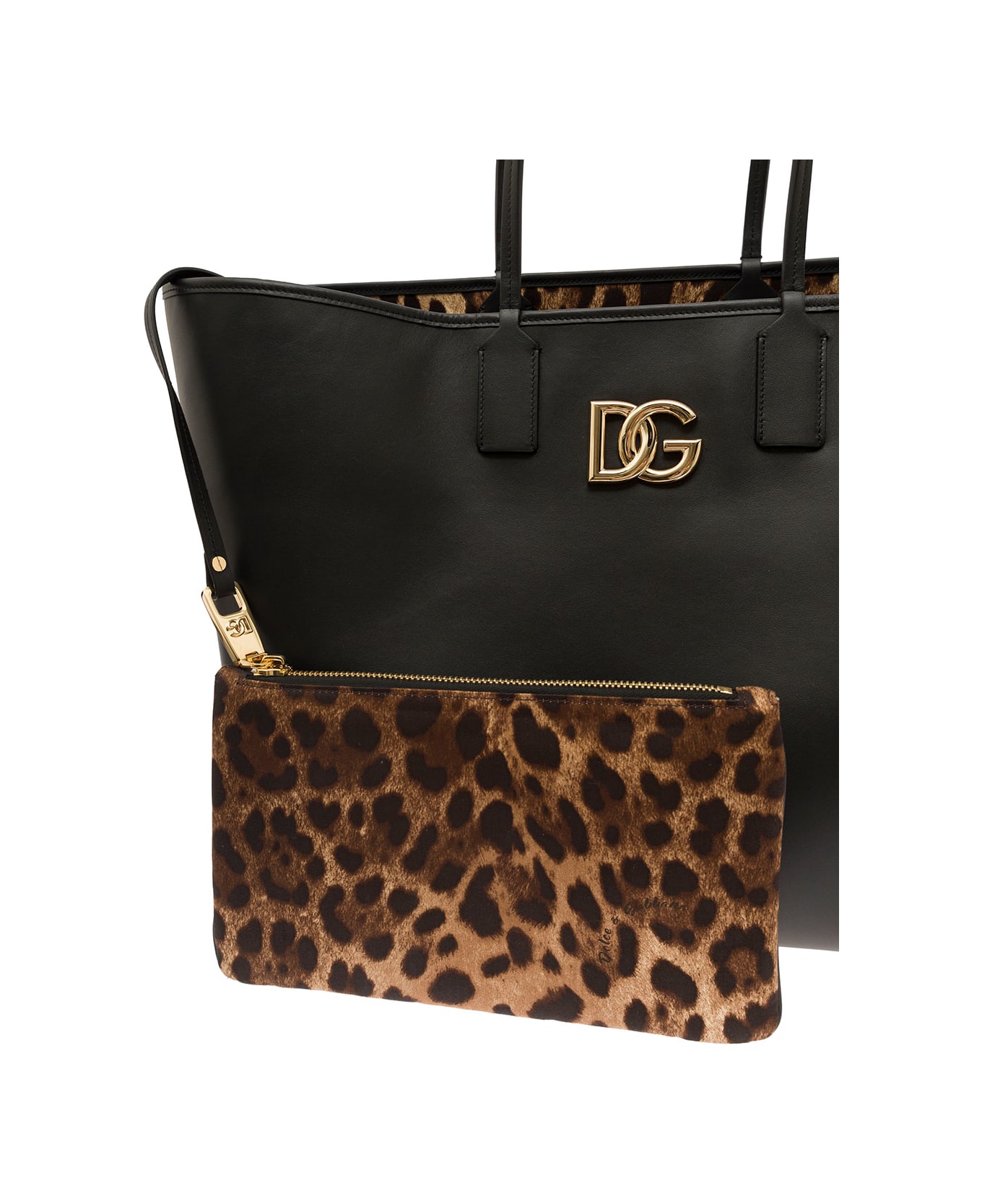 Dolce & Gabbana 'big Fefè' Black Shoulder Bag With Dg Logo In Smooth ...