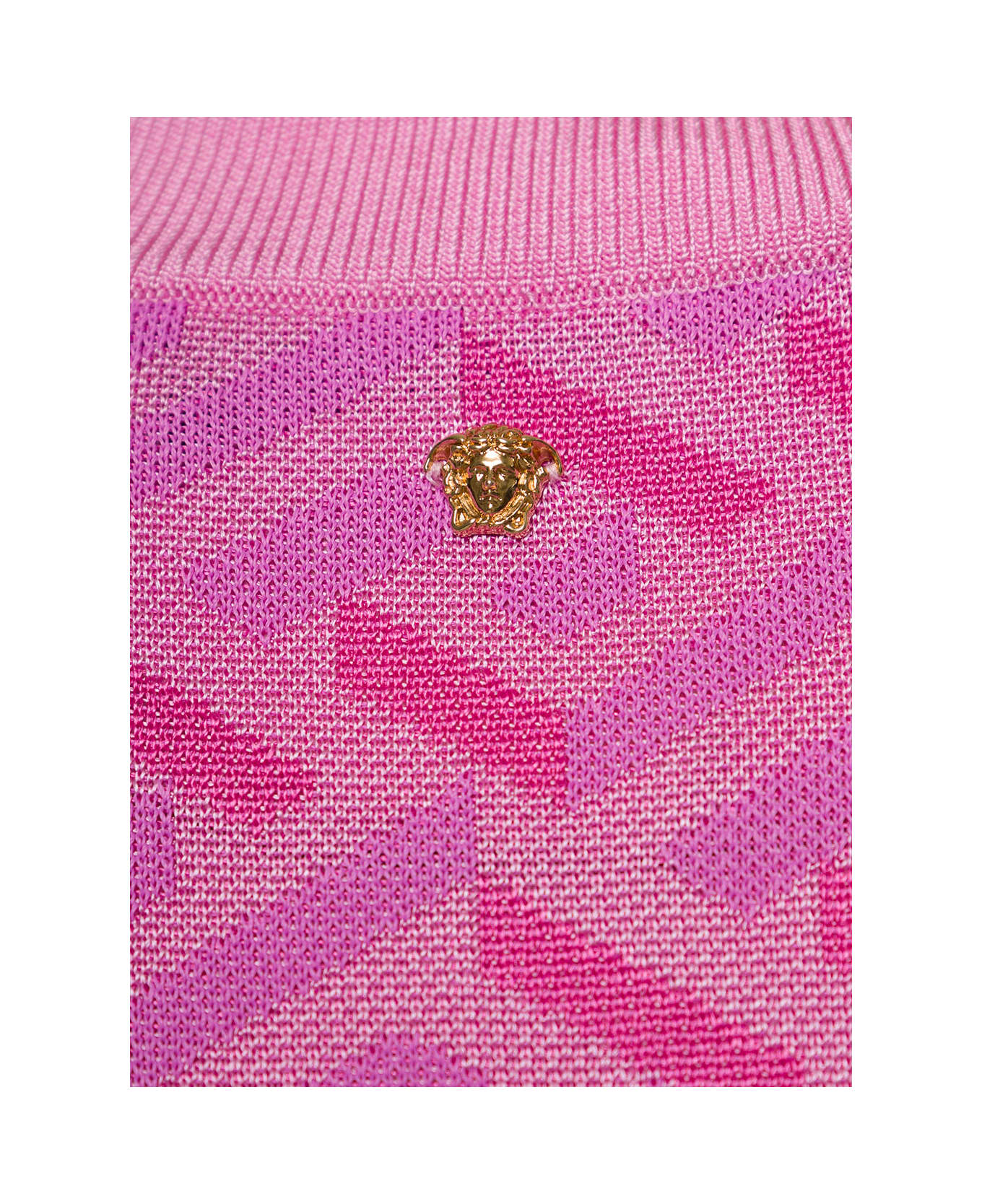 Versace Pink Short-sleeves Top With Greca Jacquard Motif In Silk And ...