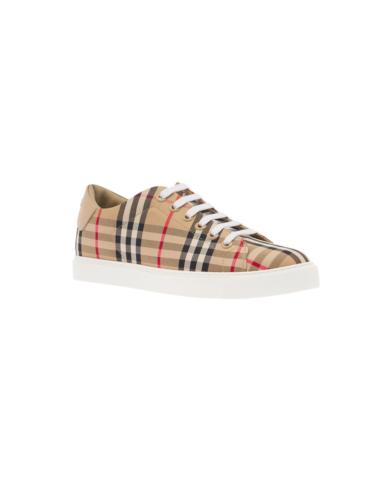Burberry 'new Albridge' Beige Low Top Sneakers With Vintage Check Motif In Cotton And Leather ...