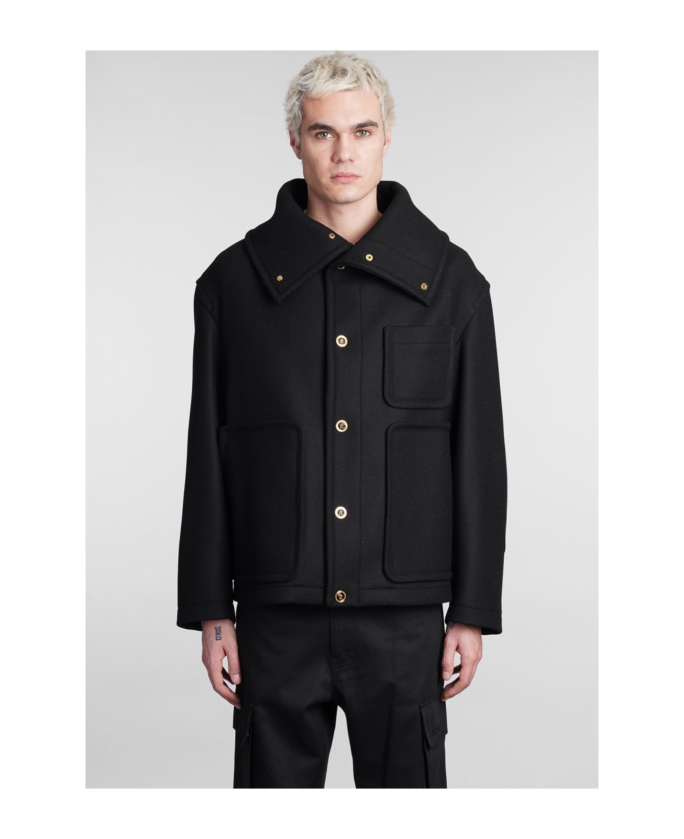Versace Coat In Black Wool | italist