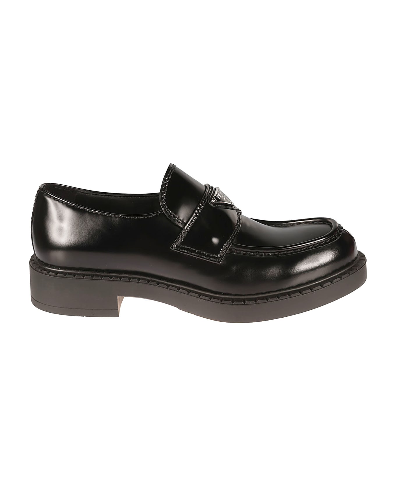 Prada Metal Logo Plaque Applique Loafers | italist