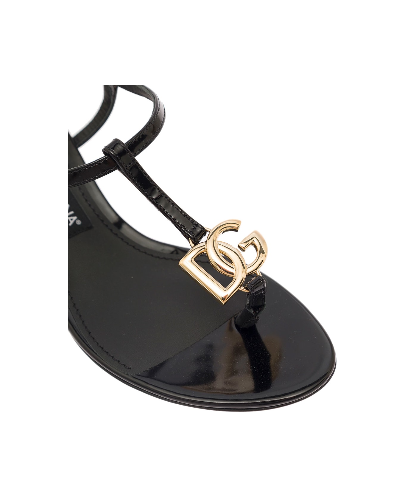 Dolce & Gabbana Black Sandals With Dg Logo And Low Block Heel In Patent ...