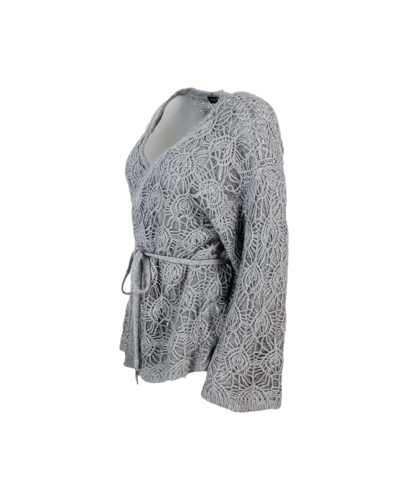 Fabiana Filippi Cardigan Sweater With Long Sleeve Belt In Mohair With ...