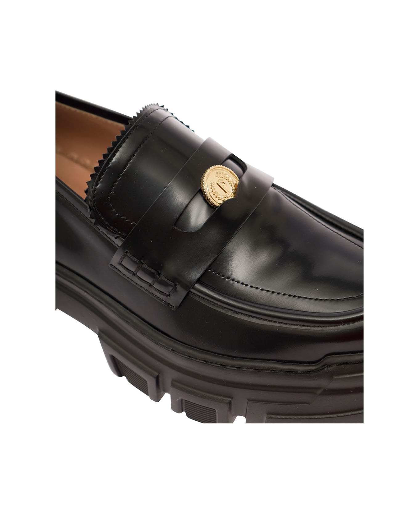 Pollini Black Loafers With Chunky Platform And Royal Penny In Smooth Leather Woman | italist ...