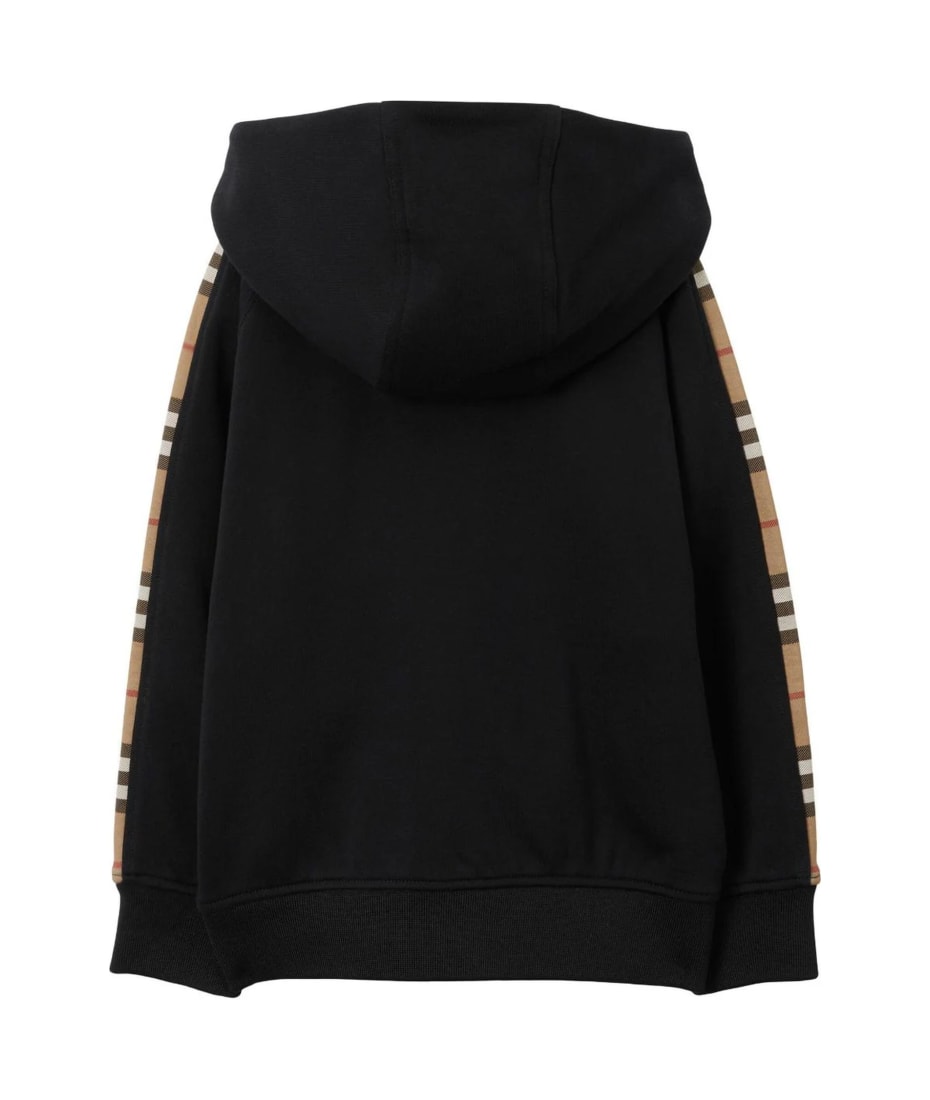 Check Hood Zip Hoodie In Black/archive Beige Men Burberry®