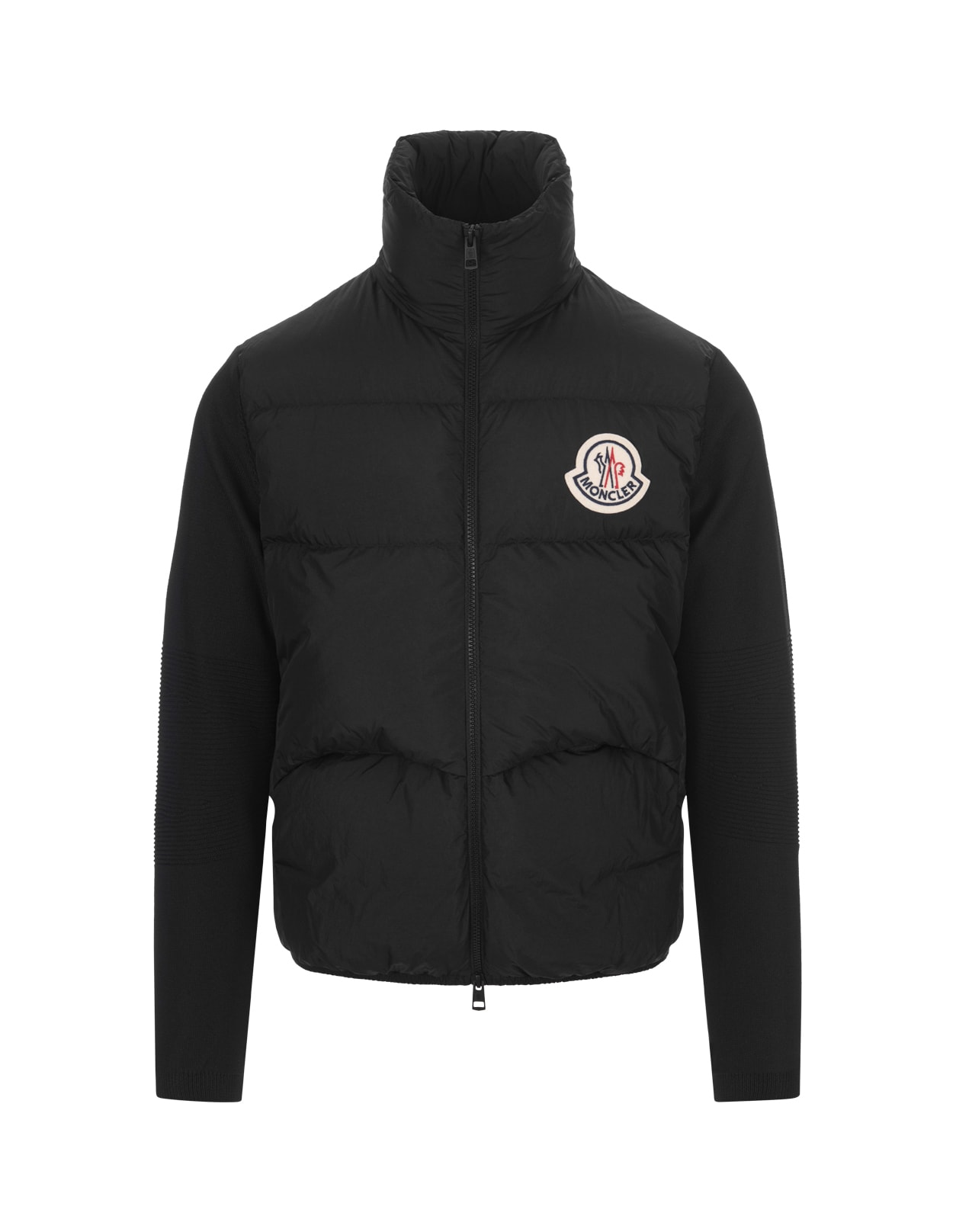 Moncler Black Cardigan With Padding And Logo Patch In Nero | ModeSens