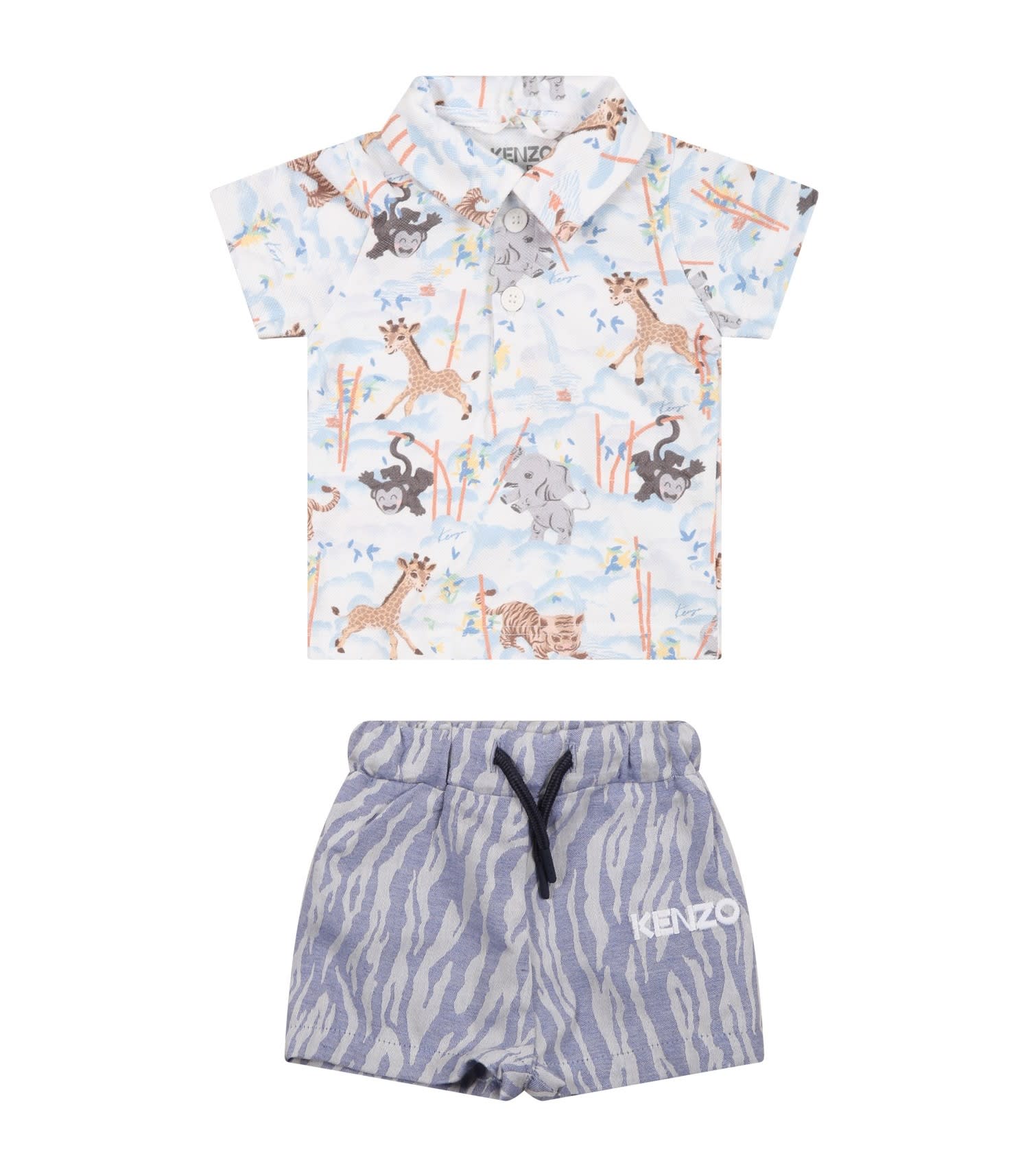 Kenzo Multicolor Outfit For Baby Boy With Animals And Logo In White ...