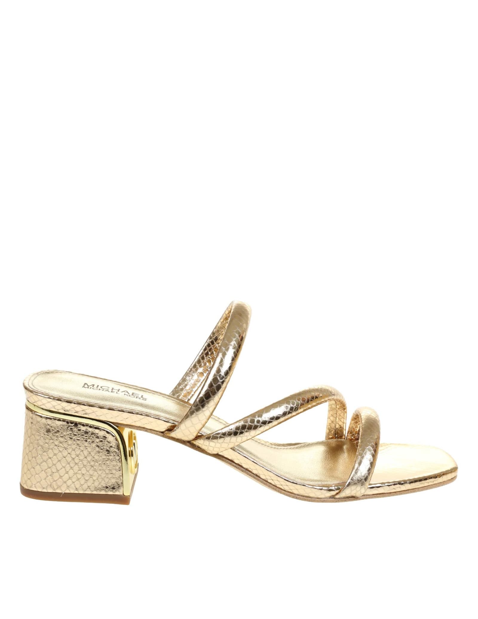 Michael Kors Lana Sandal In Laminated Leather With Python Print In Gold