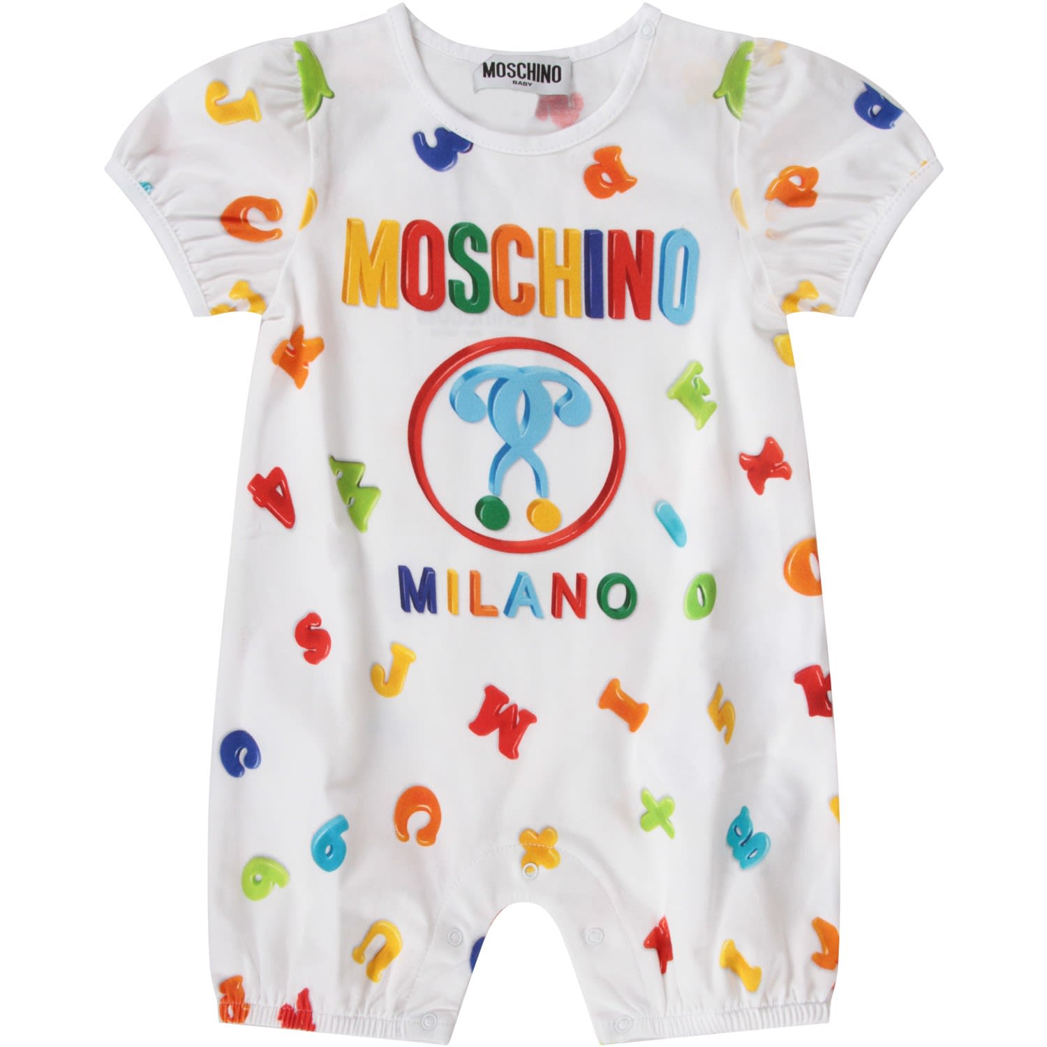 Moschino White Rompers For Babykid With Colorful Logo | ModeSens