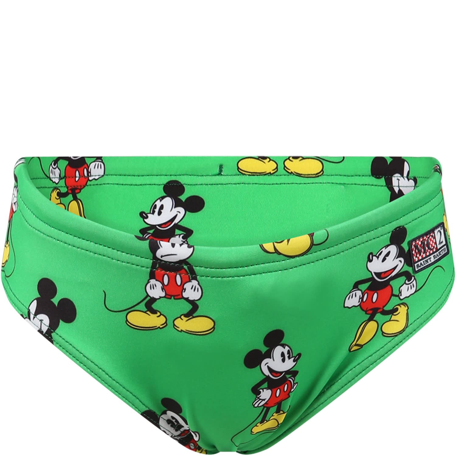 Mc2 Saint Barth Kids' Green Swim-briefs For Boy With Mickey Mouse Print ...