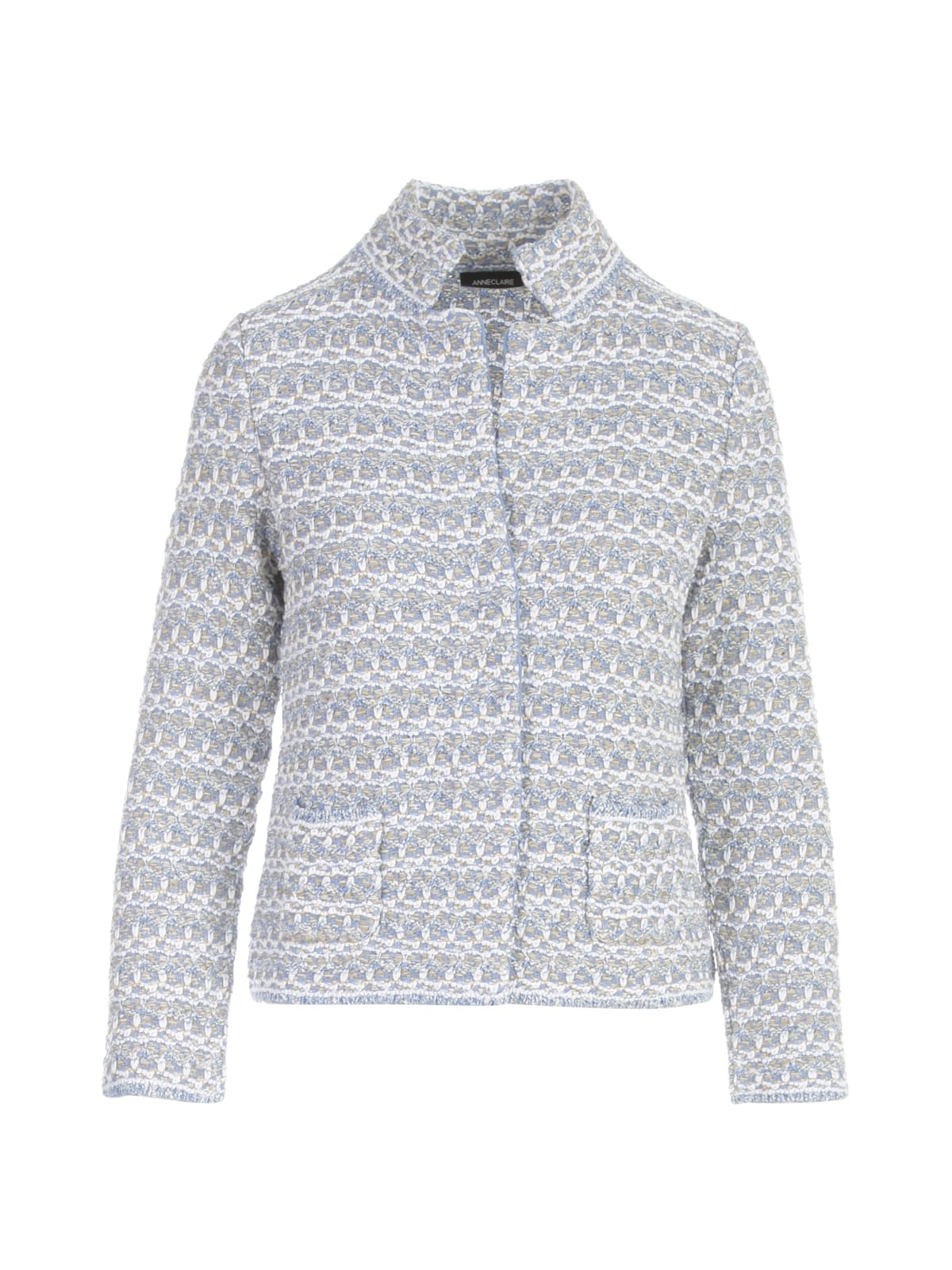 Anneclaire Lurex Guru Neck L/s Jacket In Avio | ModeSens