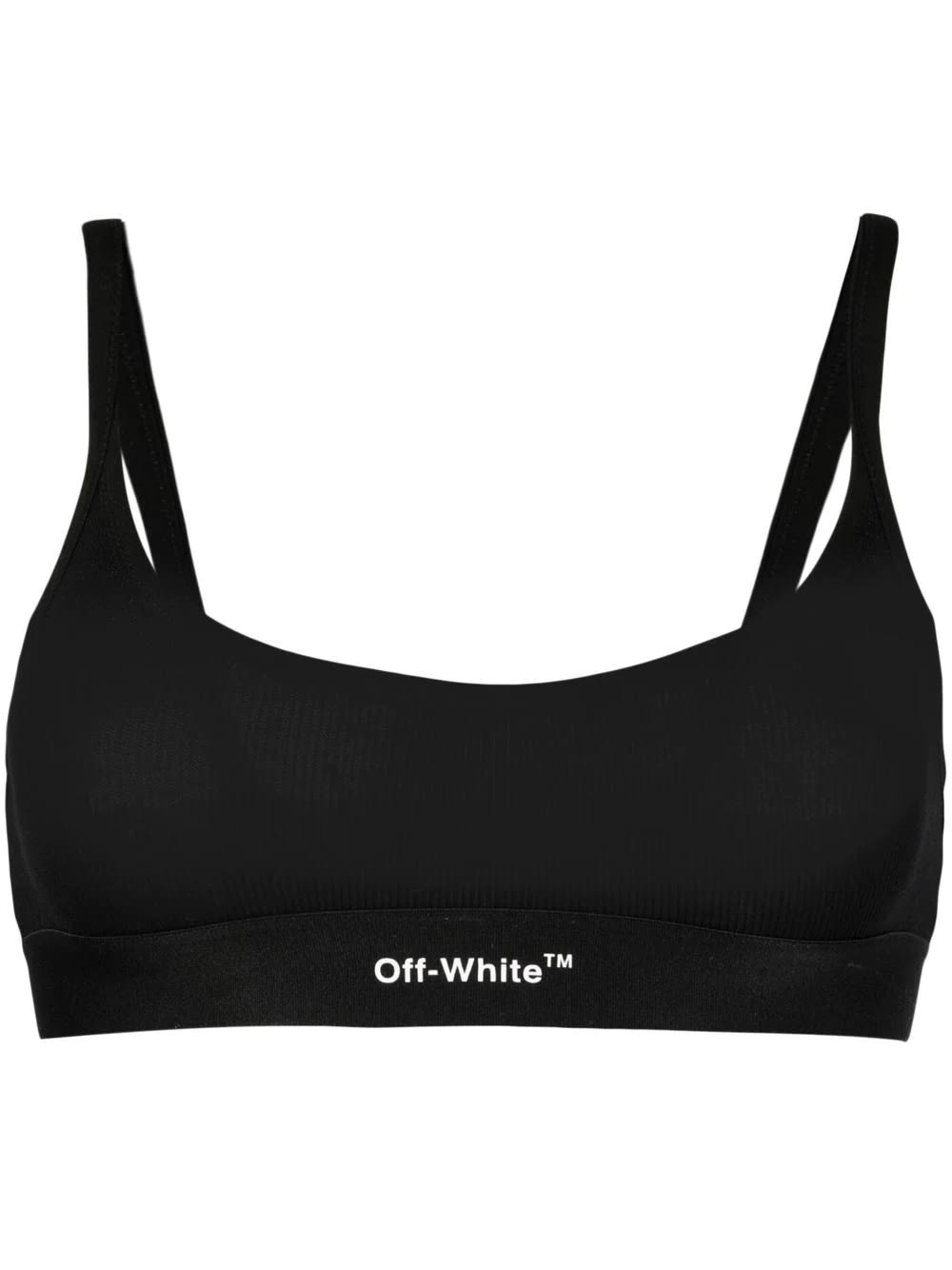 Off-white Basic Ribbed Bra With Helvetica Logo In Black | ModeSens