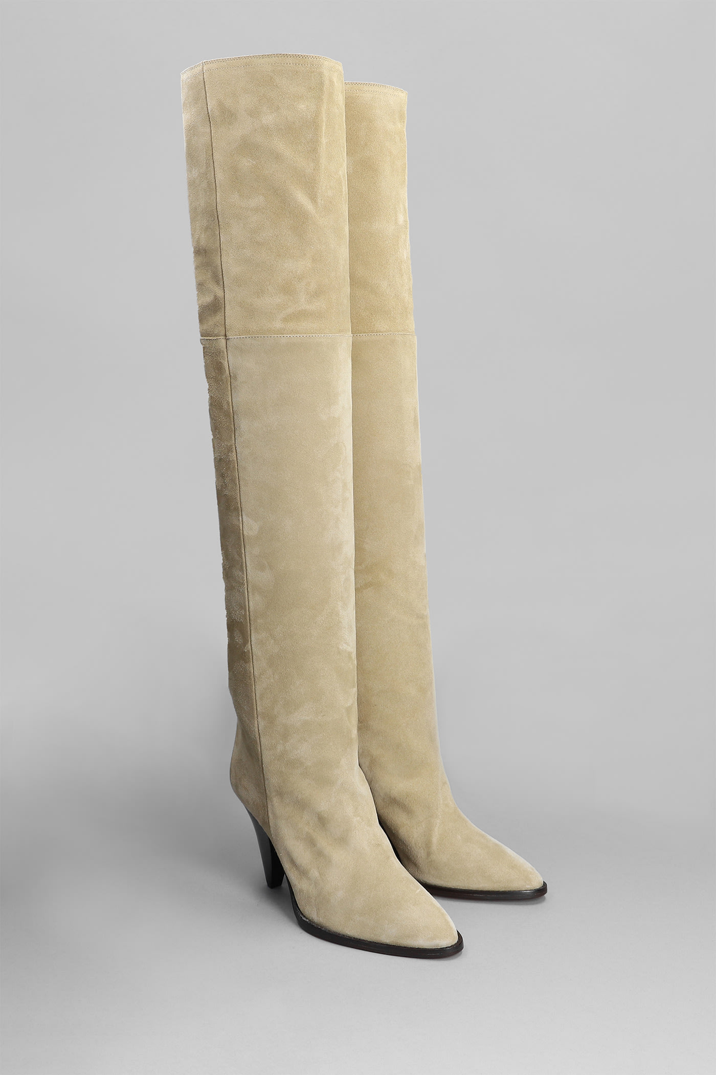 Isabel Marant Riria Thigh High Heels Boots In Beige Suede | ModeSens