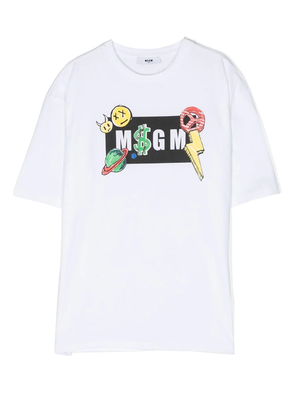 Msgm Kids' White T-shirt With Logo Box And Graphic Symbols In Bianco ...