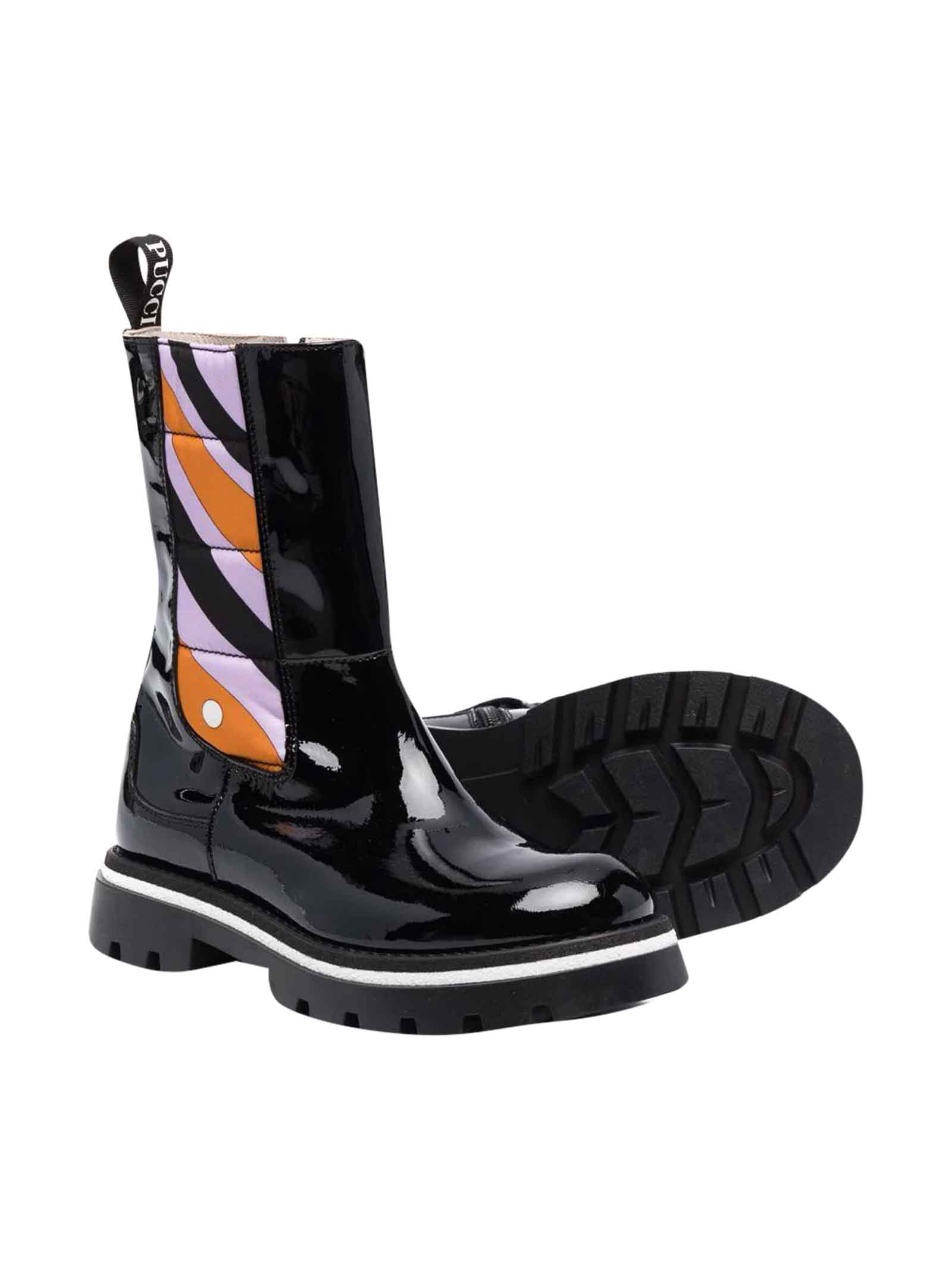 Emilio Pucci Kids' Striped Boots In Nero | ModeSens