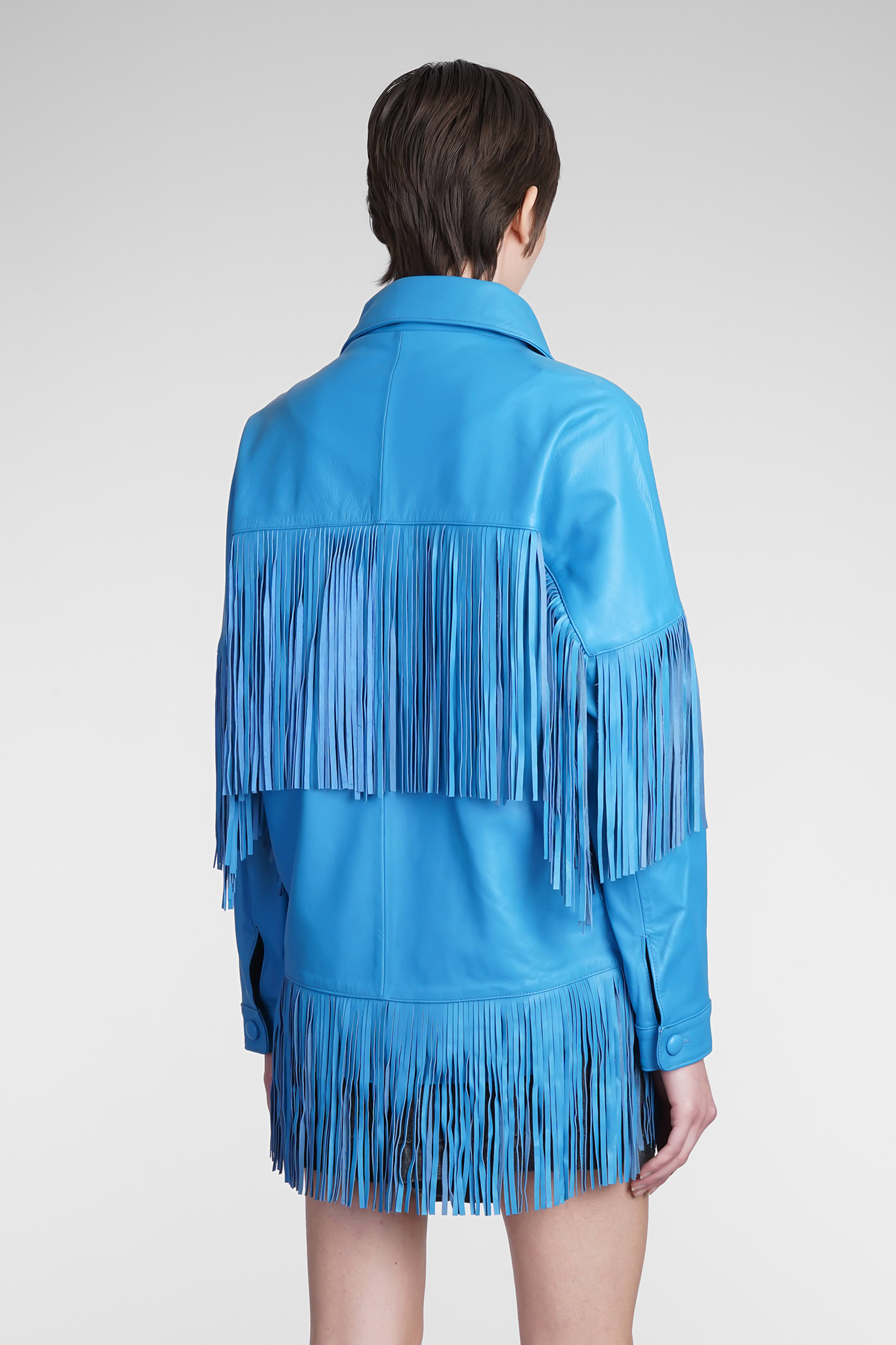 Dan Cassab Loretta Leather Jacket In Cyan Leather | ModeSens