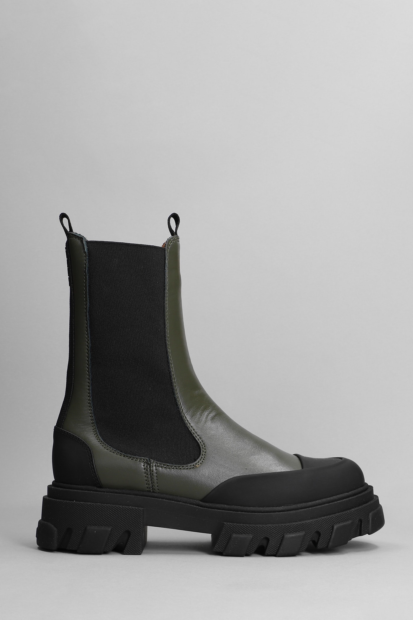 Ganni Combat Boots In Green Leather | ModeSens