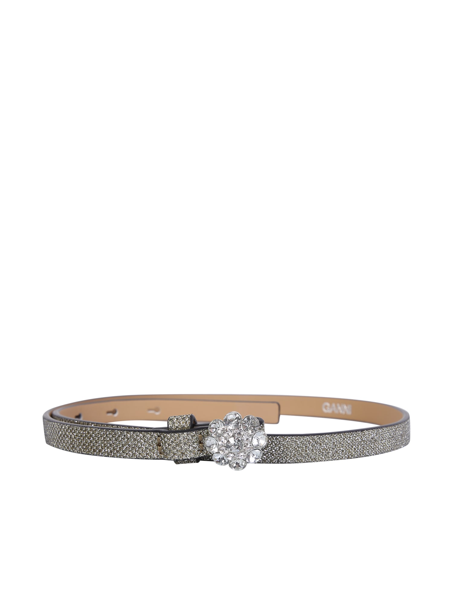 Ganni Crystal-emberllishment Leather Belt In Metallic | ModeSens