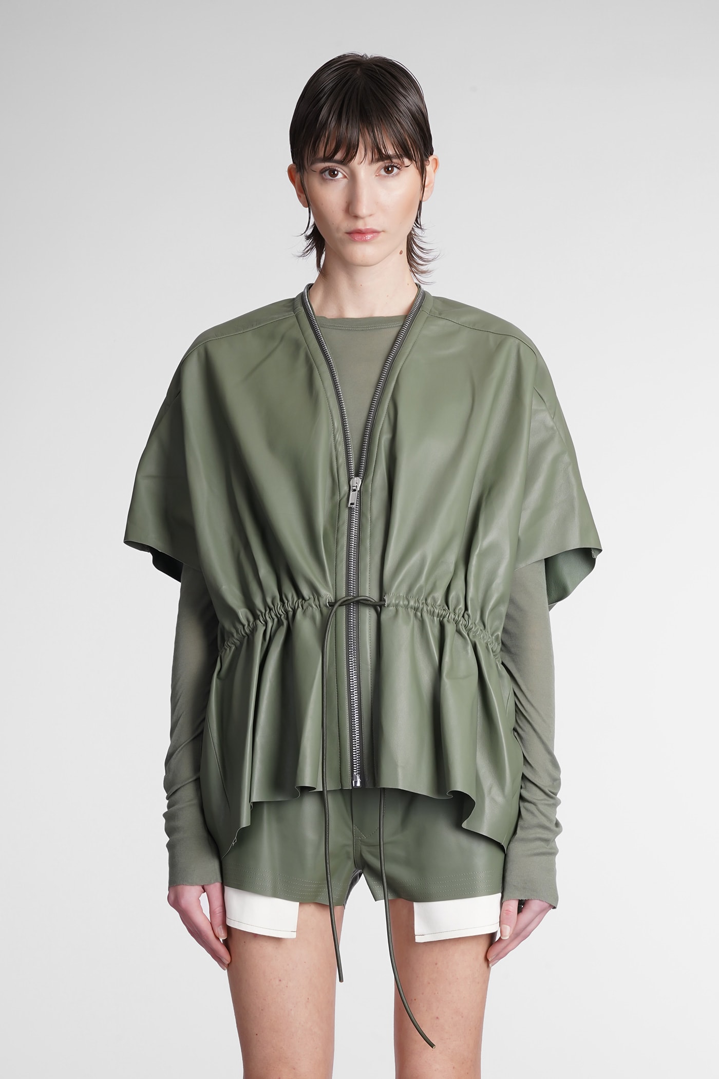 Rick Owens Sail Jkt Biker Jacket In Green Leather | ModeSens