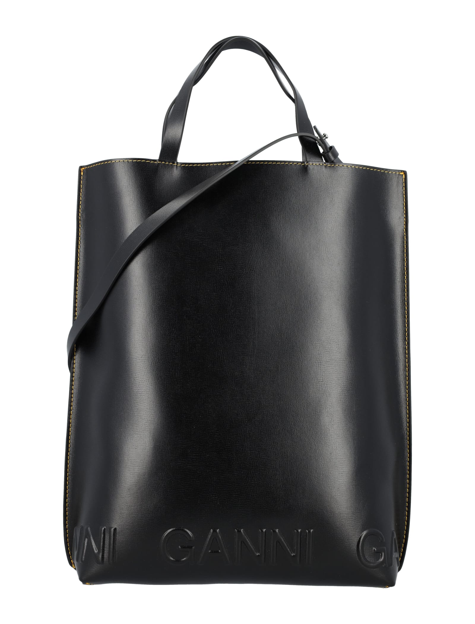 Ganni Banner Medium Tote In Black | ModeSens