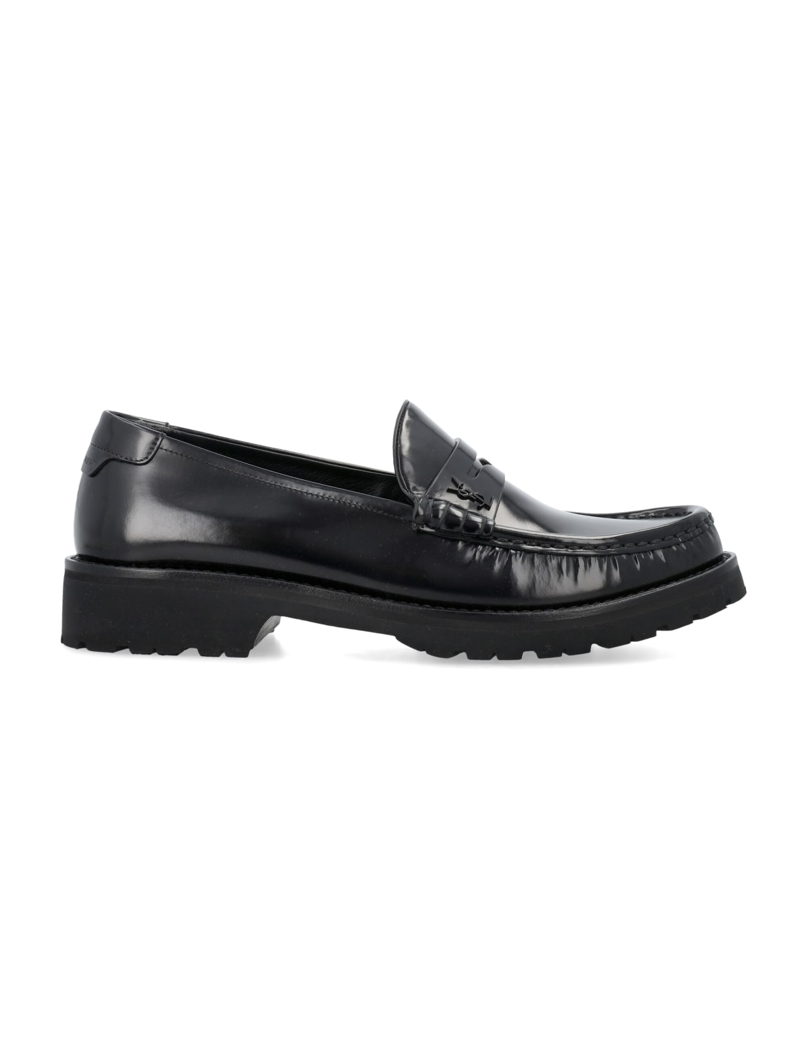 Saint Laurent Shiny Leather Loafer In Black | ModeSens
