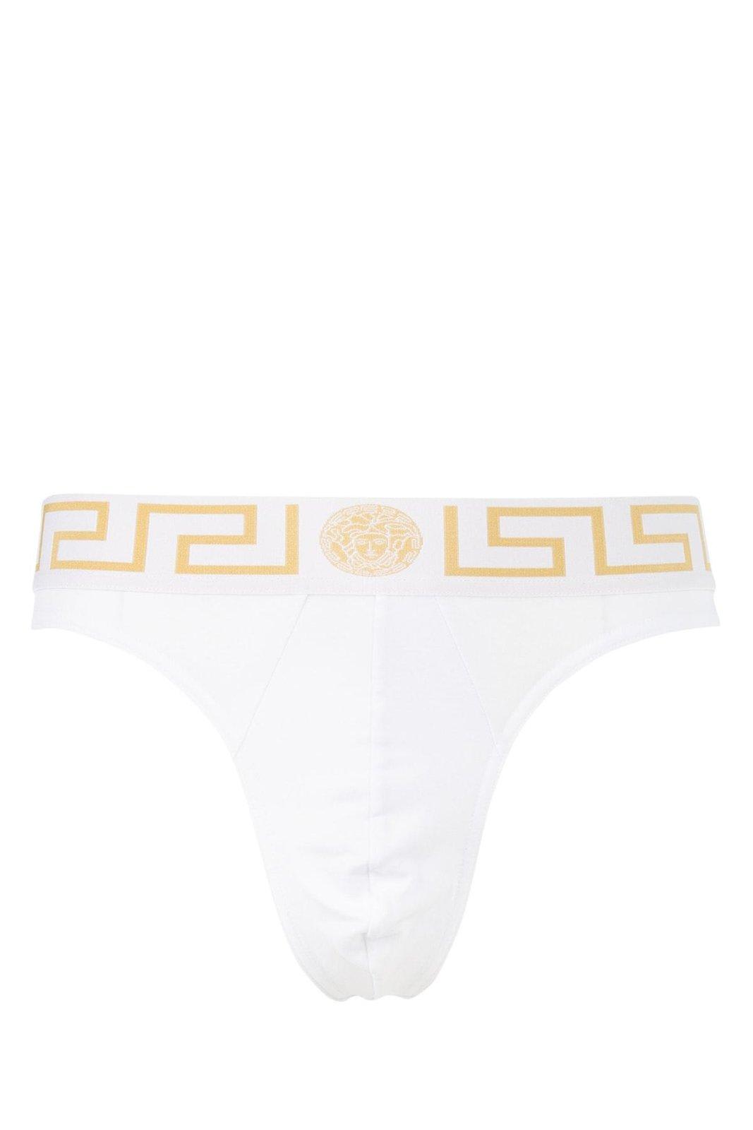 Versace Greca Border Thongs In White | ModeSens