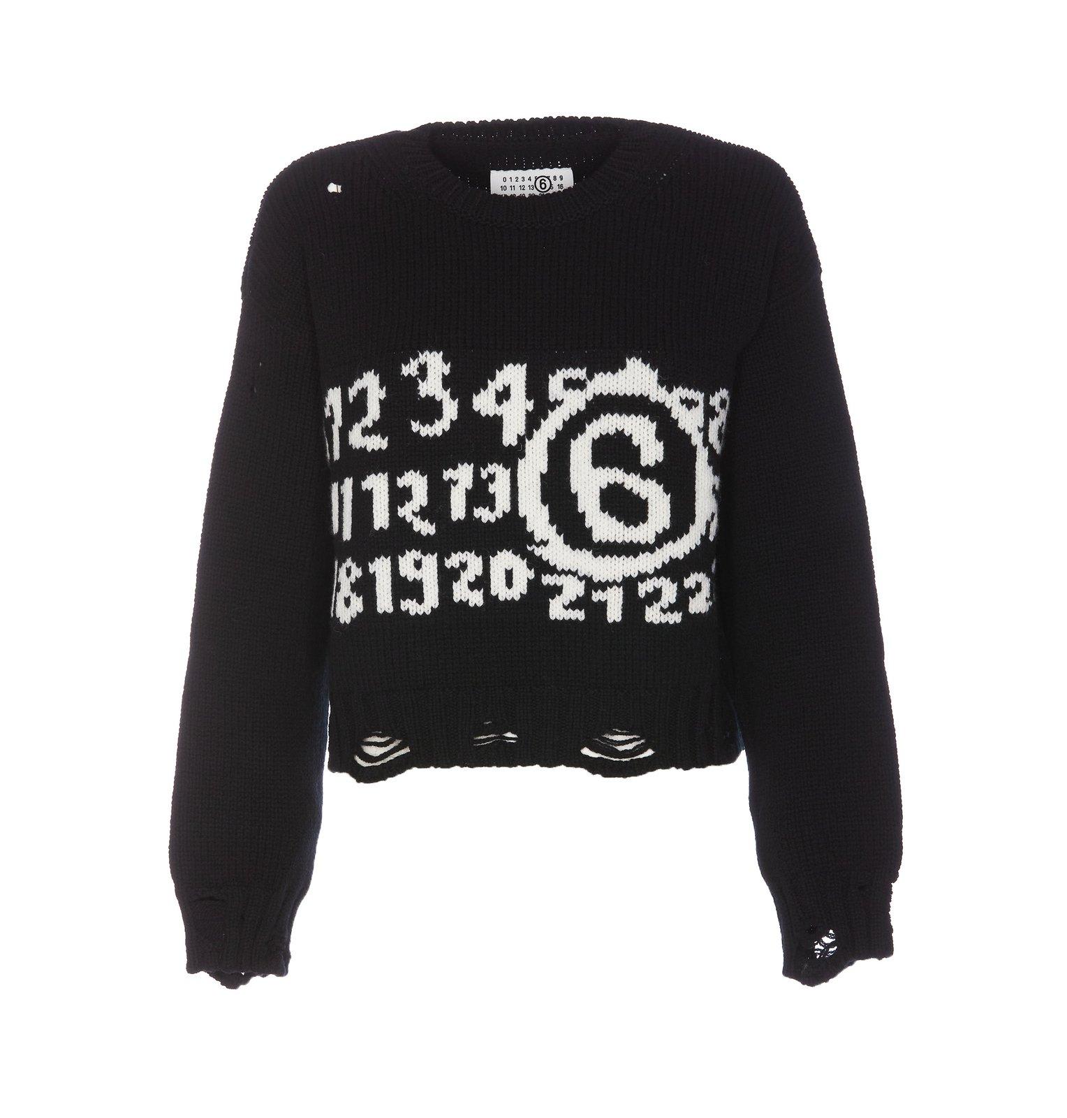 MM6 Maison Margiela Logo Detailed Distressed Jumper | Smart Closet