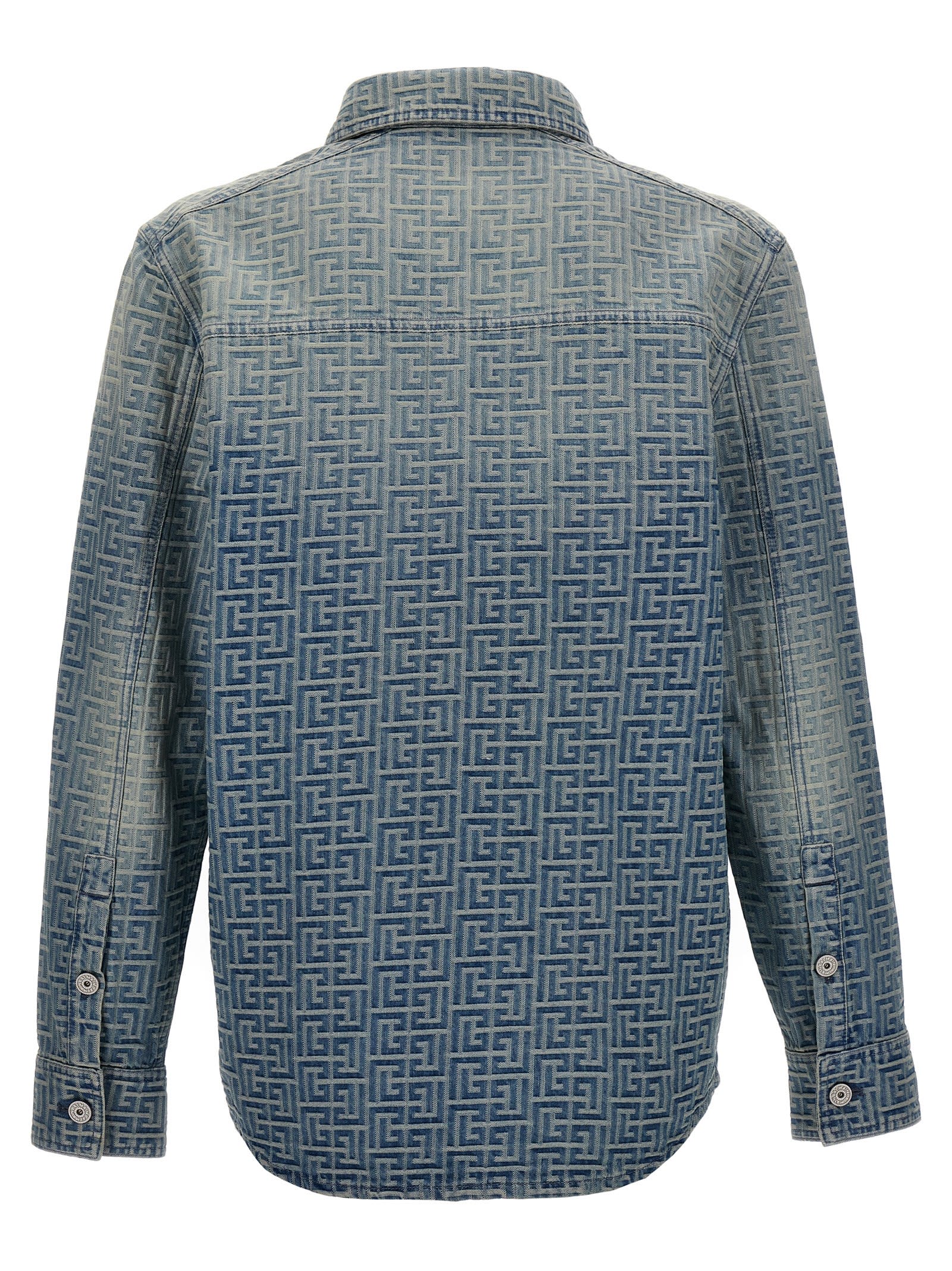 Balmain Monogram Denim Overshirt In Blue | ModeSens